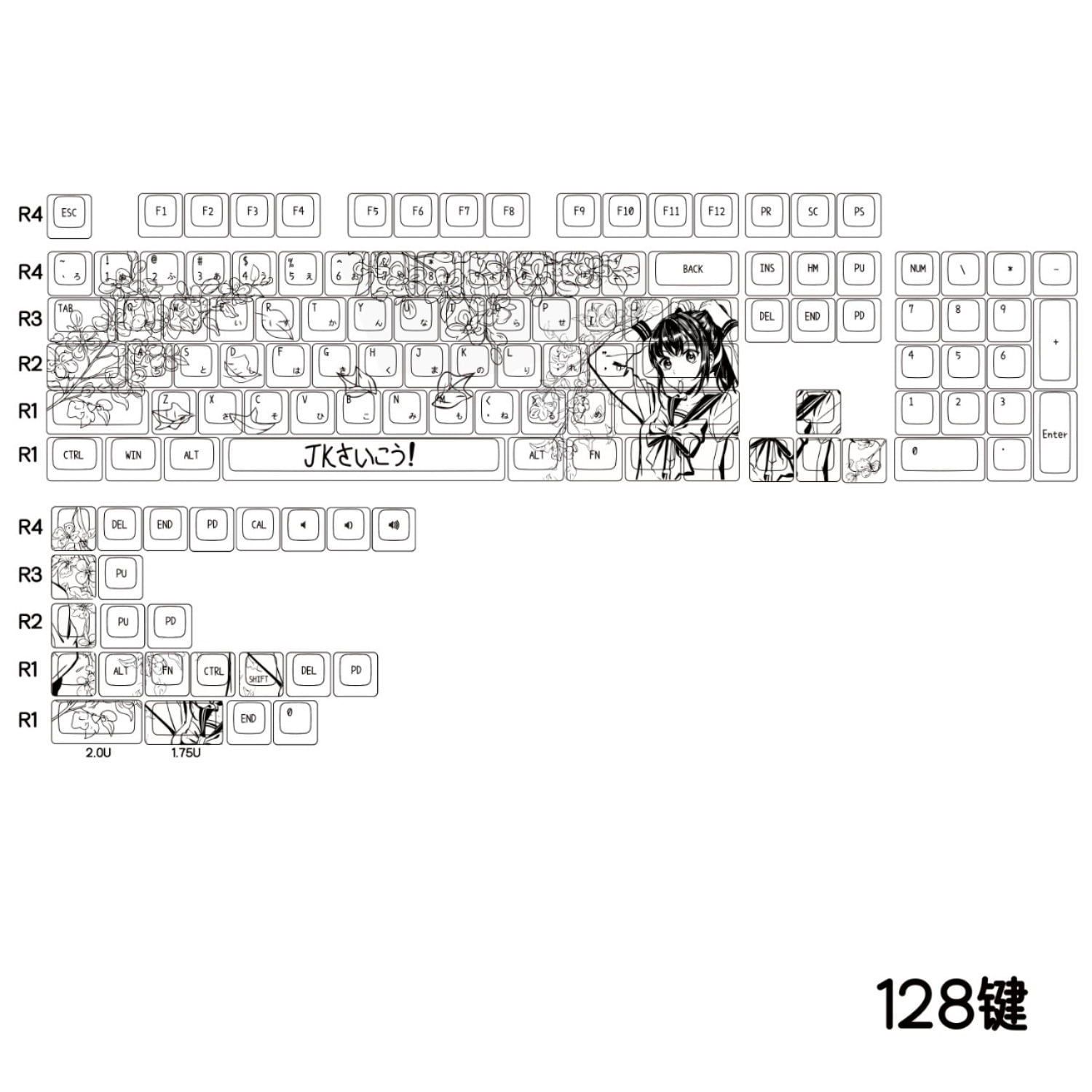 JK Style Anime Girl Keycaps, PBT Dye-Sublimation Cherry Profile Keycaps ...
