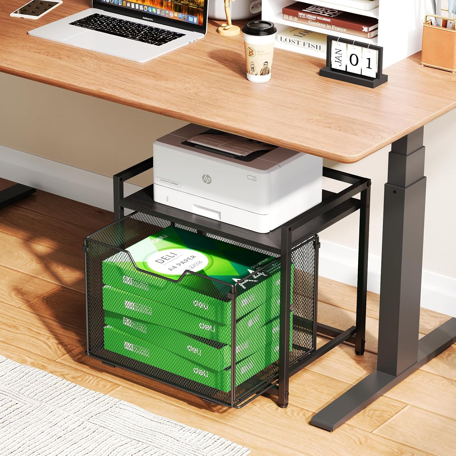 JK smart Printer Stand with Sliding Drawer, Under Desk File Cabinet ...