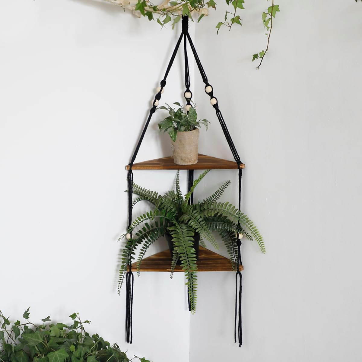 sdzjwl JKLCH LTKIF Corner Shelf Wall Hanging - 2 Tier Wood Floating ...