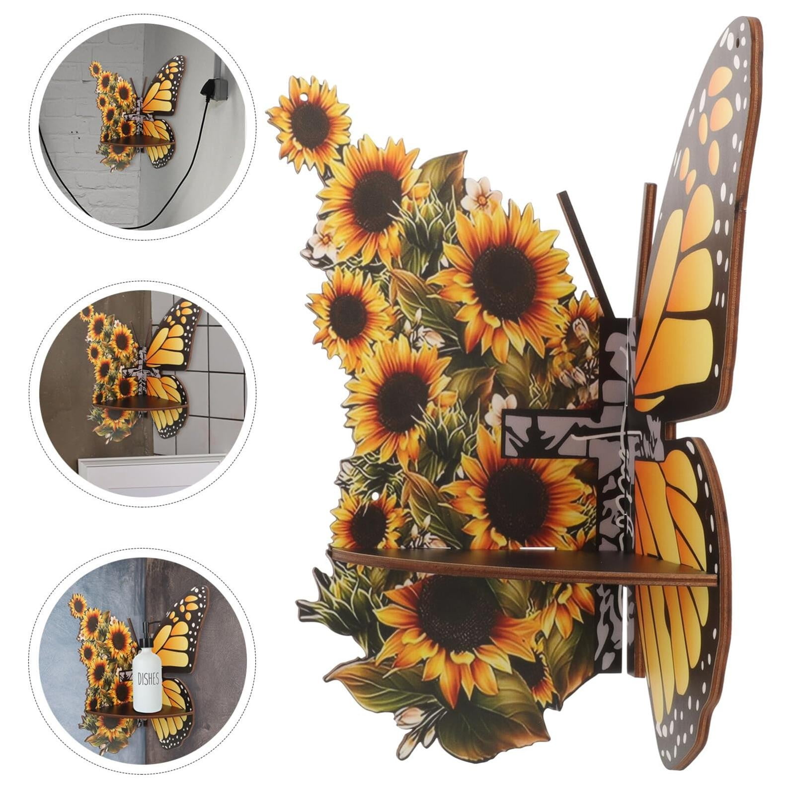 JKLOP Butterfly Wood Corner Shelves Sunflowers Wall Corner Shelves ...