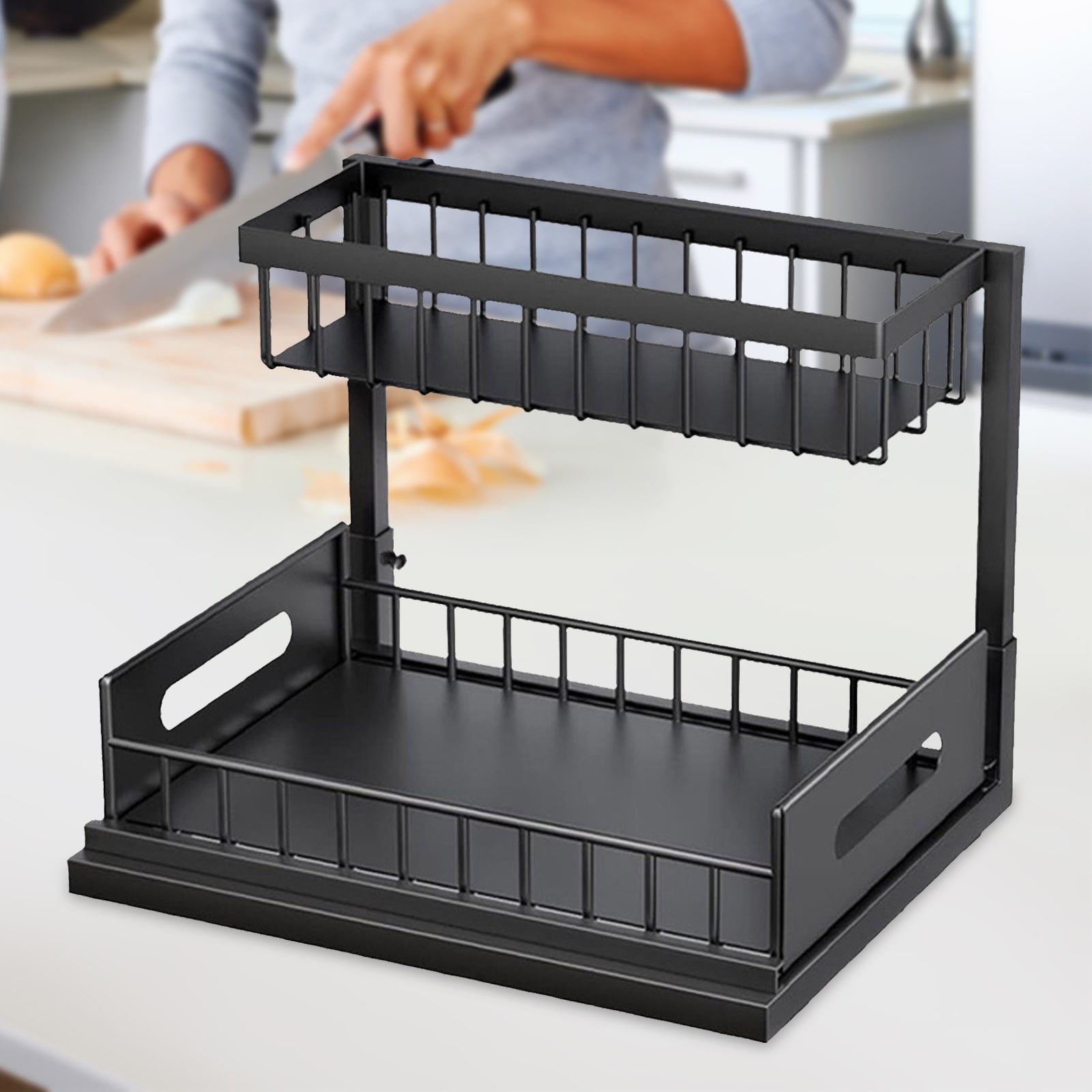 JKLOP Under Sink Organizer Pull Out Cabinet Organizer 2 Tier Slide Out ...