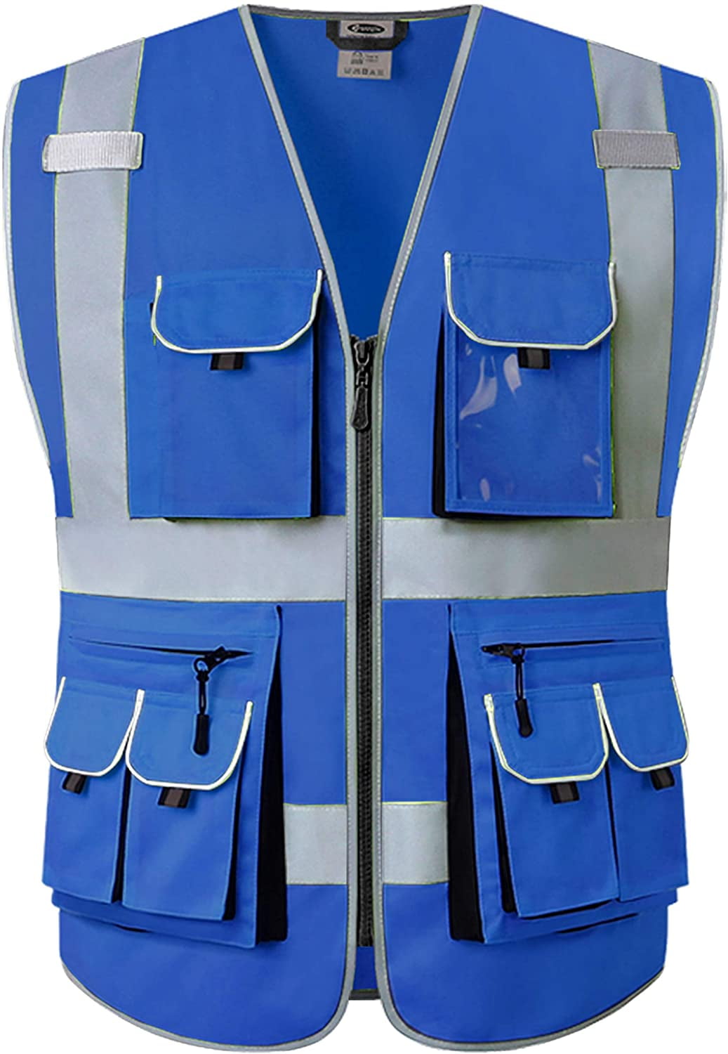 JKSafety 10 Pockets Blue Color Safety Vest Zipper Front with High ...