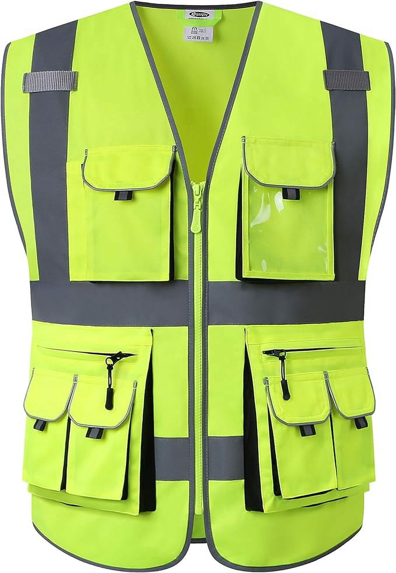 JKSafety 10 Pockets Class 2 High Visibility Zipper Front Safety Vest ...
