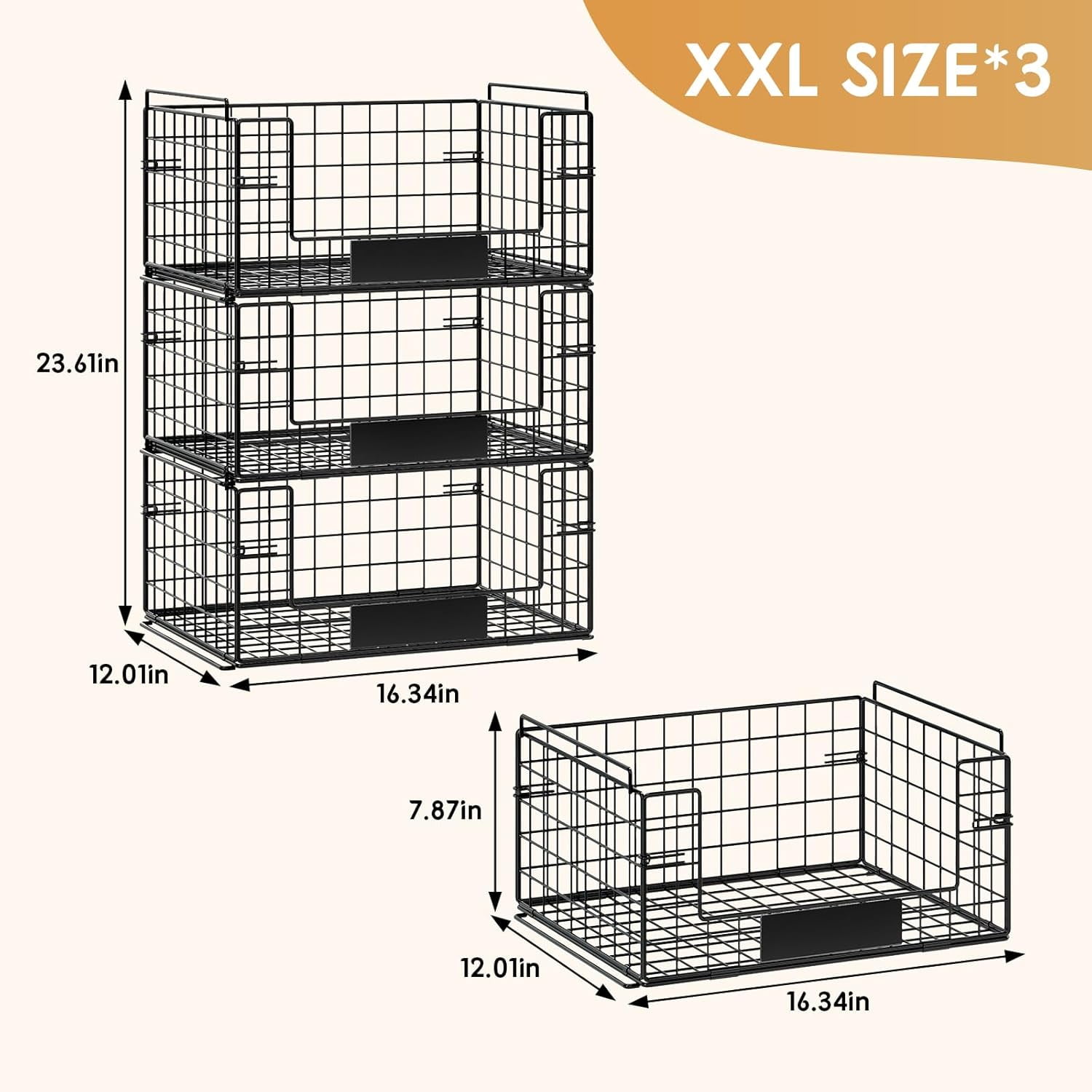 JKsmart 3 Pack XXL Stackable Wire Baskets with Handles for Pantry ...
