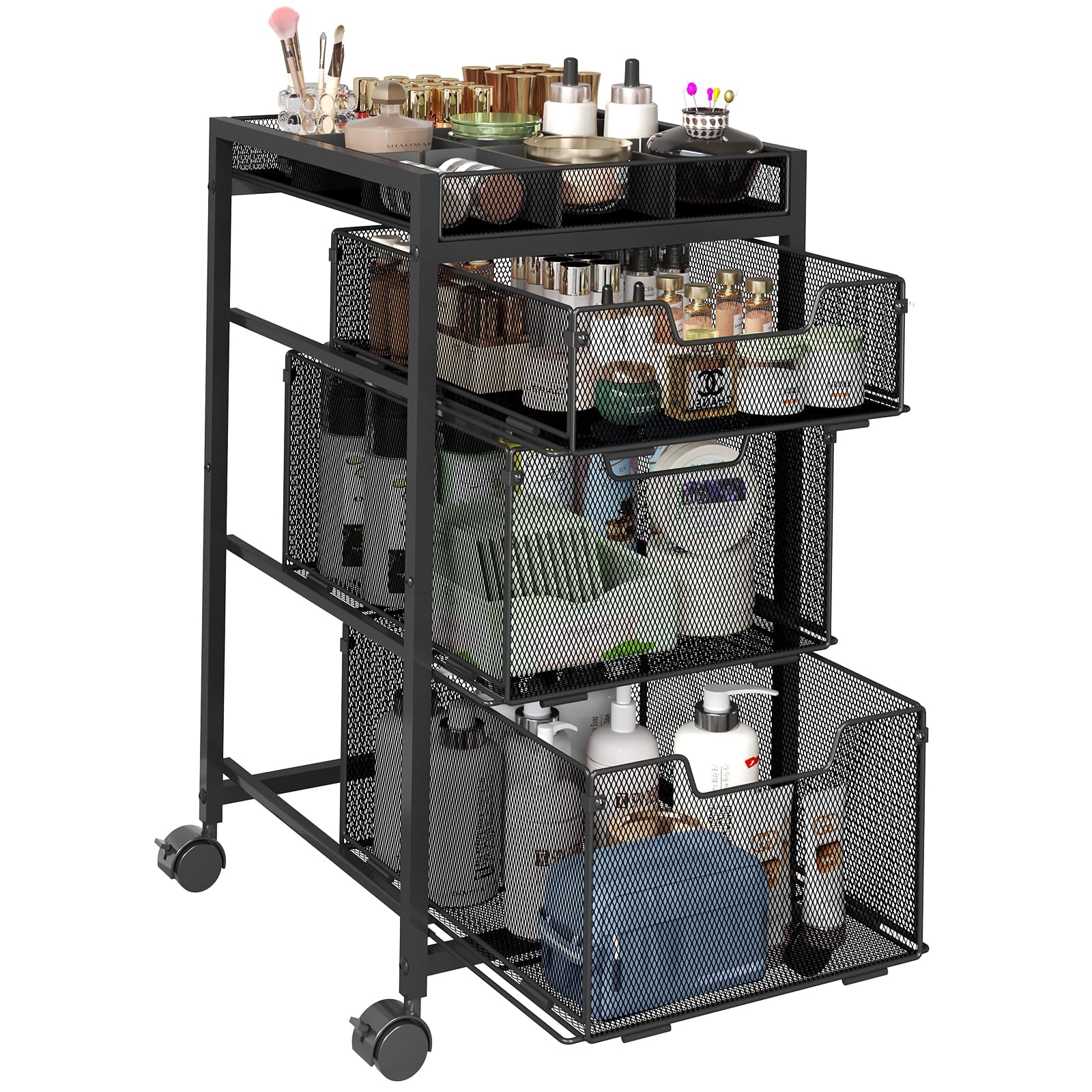 JKsmart Rolling Makeup Cart Organizer with 3 Drawers, Display with ...