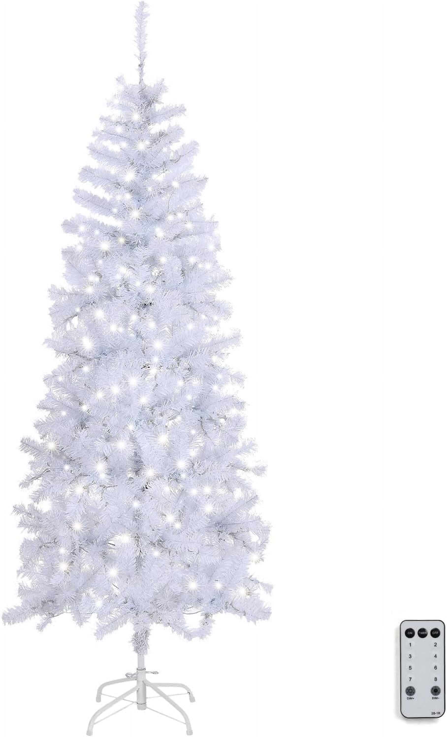 JL 6 ft Pre Lit Pencil White Christmas Tree, Skinny Xmas Tree w/400 ...