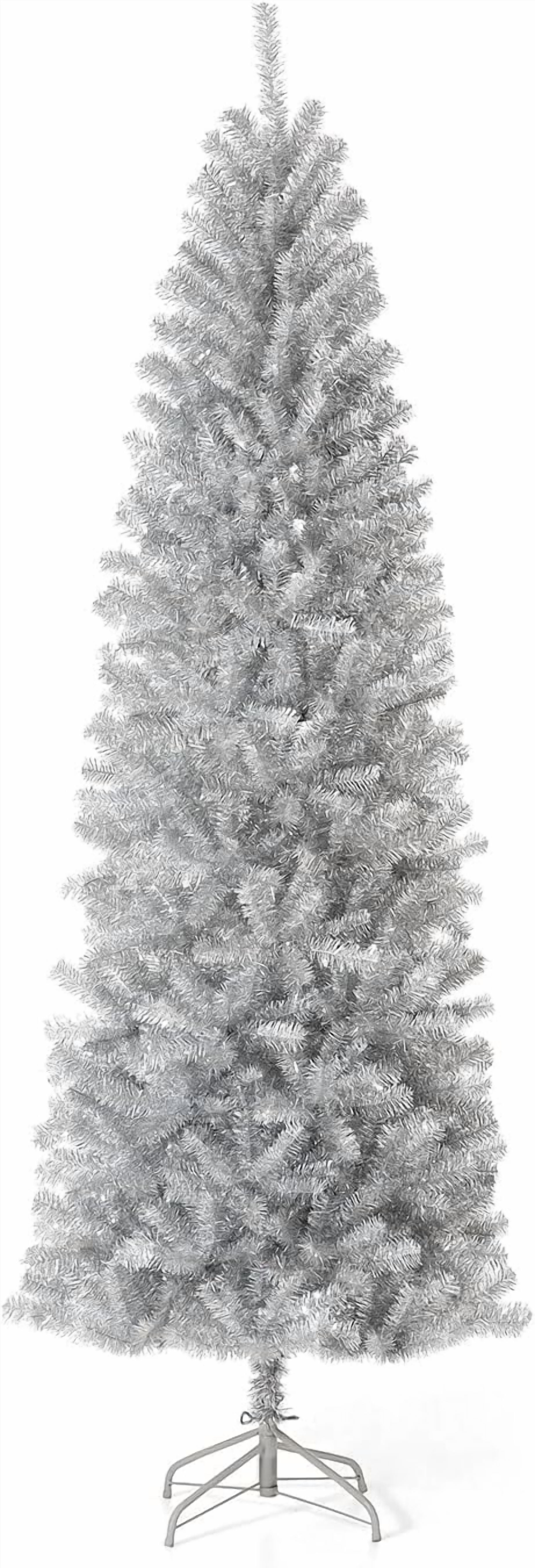 JL 7.5ft Silve Pencil Tinsel Artificial Christmas Tree, Holiday Hinged ...