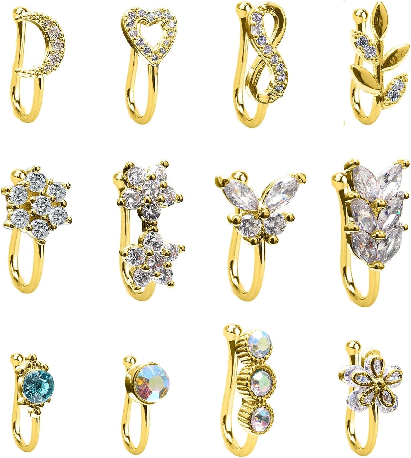 JL Fake Nose Ring CZ African Nose Cuffs Gold/Silver/Rose Gold Faux ...