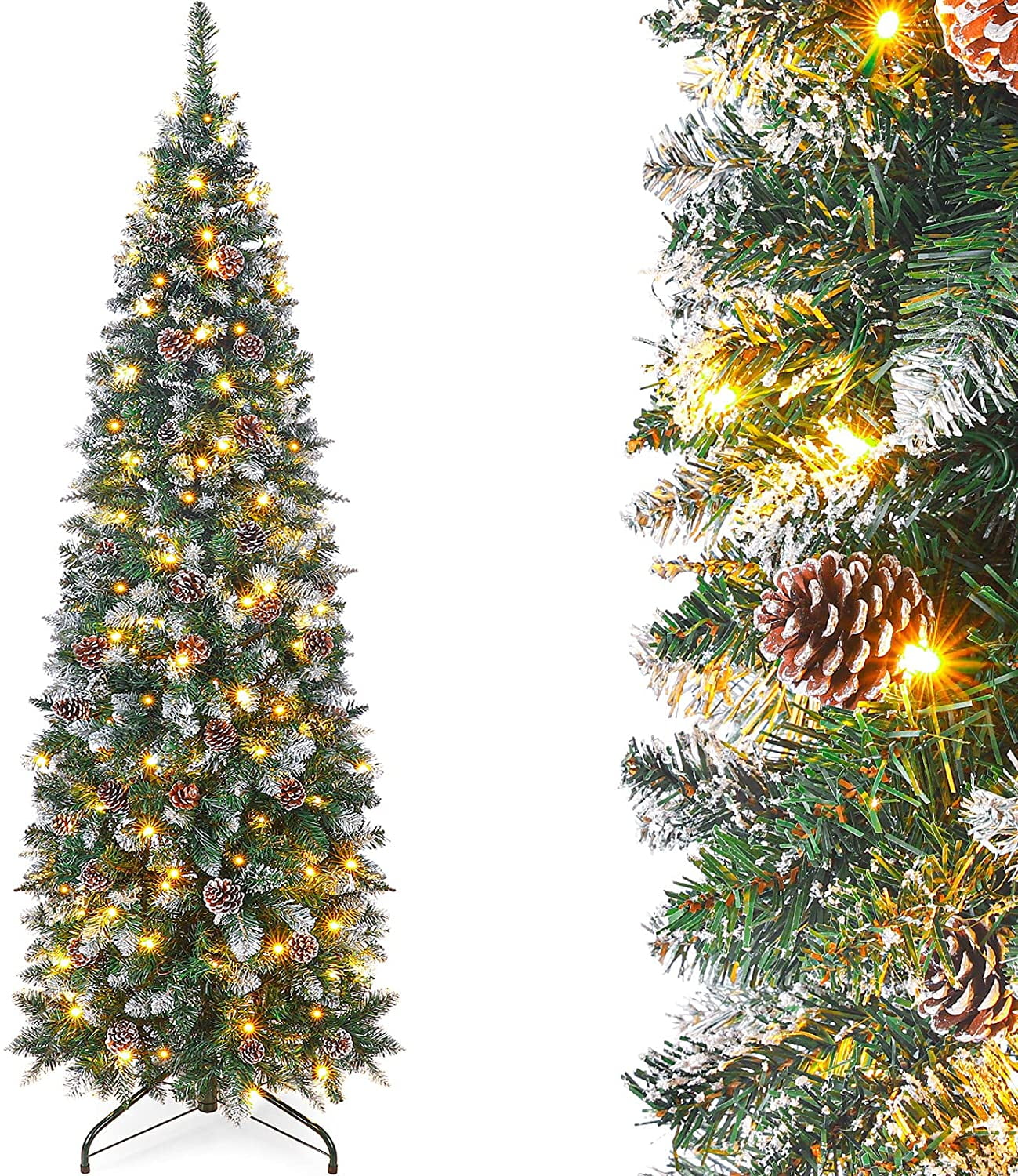 JL Pencil Christmas Tree 6 Foot Pre-Lit Artificial Christmas Tree with ...