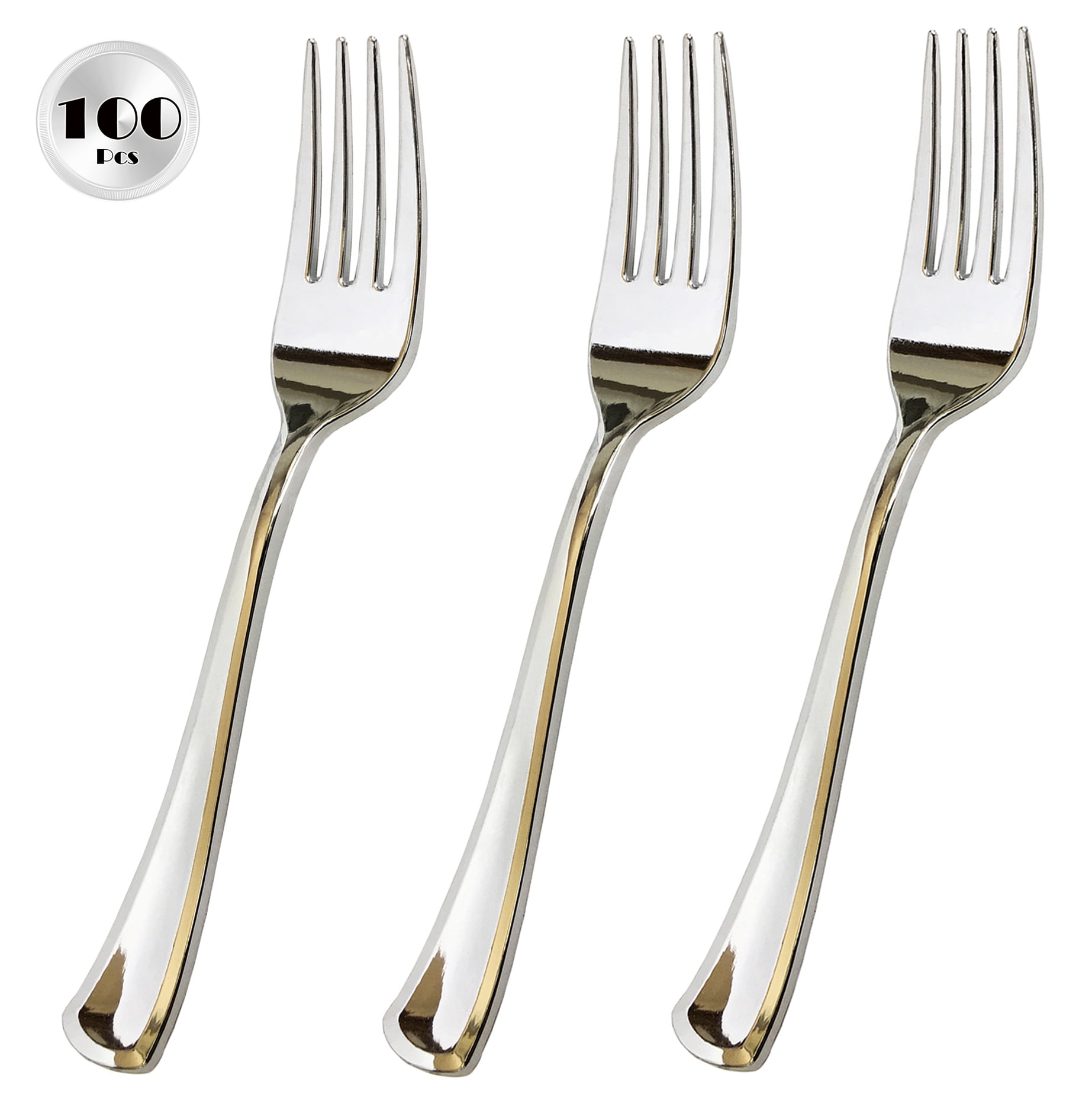 JL Prime 100 Piece Silver Plastic Forks Set, Re-Usable Recyclable ...