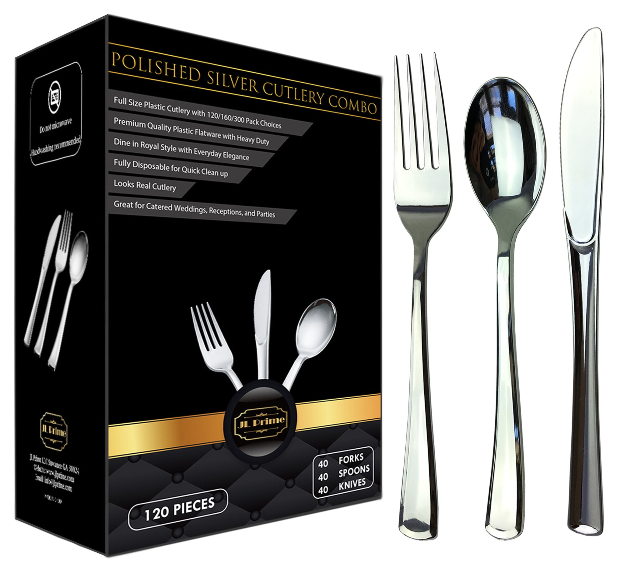 JL Prime 120 Silver Plastic Silverware Set, Silver Plastic Cutlery Set ...