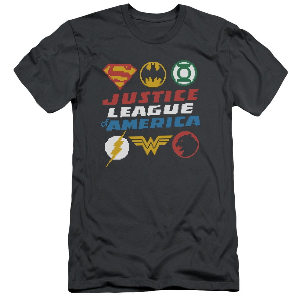 JLA Justice League Pixel LogoS/S S Adult 30/1 T-Shirt Charcoal ...