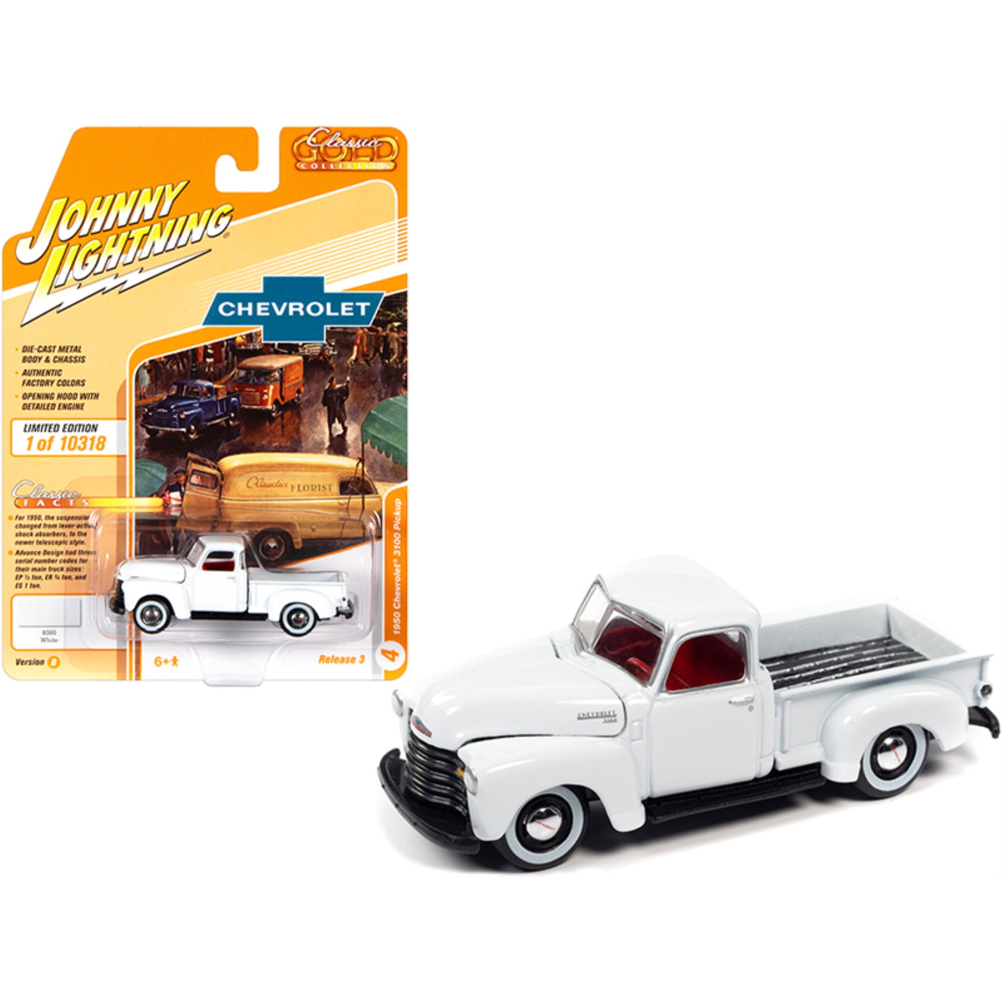JLCG023B-4 Johnny Lightning 1950 Chevrolet Stepside Truck (Gloss White ...
