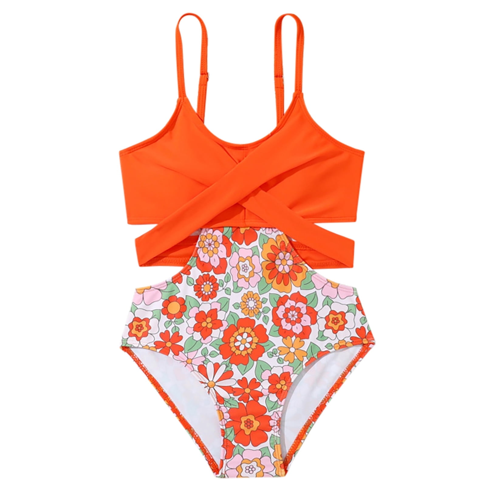 JLFKNG Girls Swimsuit One Piece Fashion Floral Printed Bathing Suit ...
