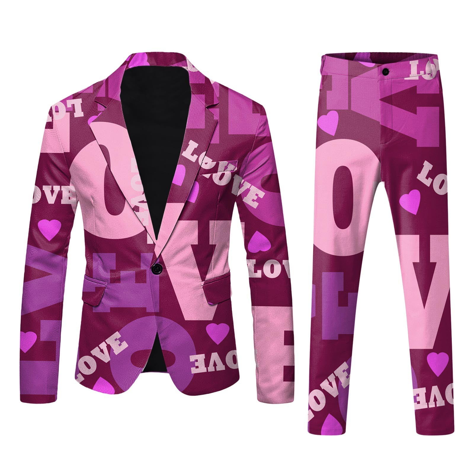 JLFKNG Mens 2Pcs Outfits Valentines Day Style Love Heart Printed ...