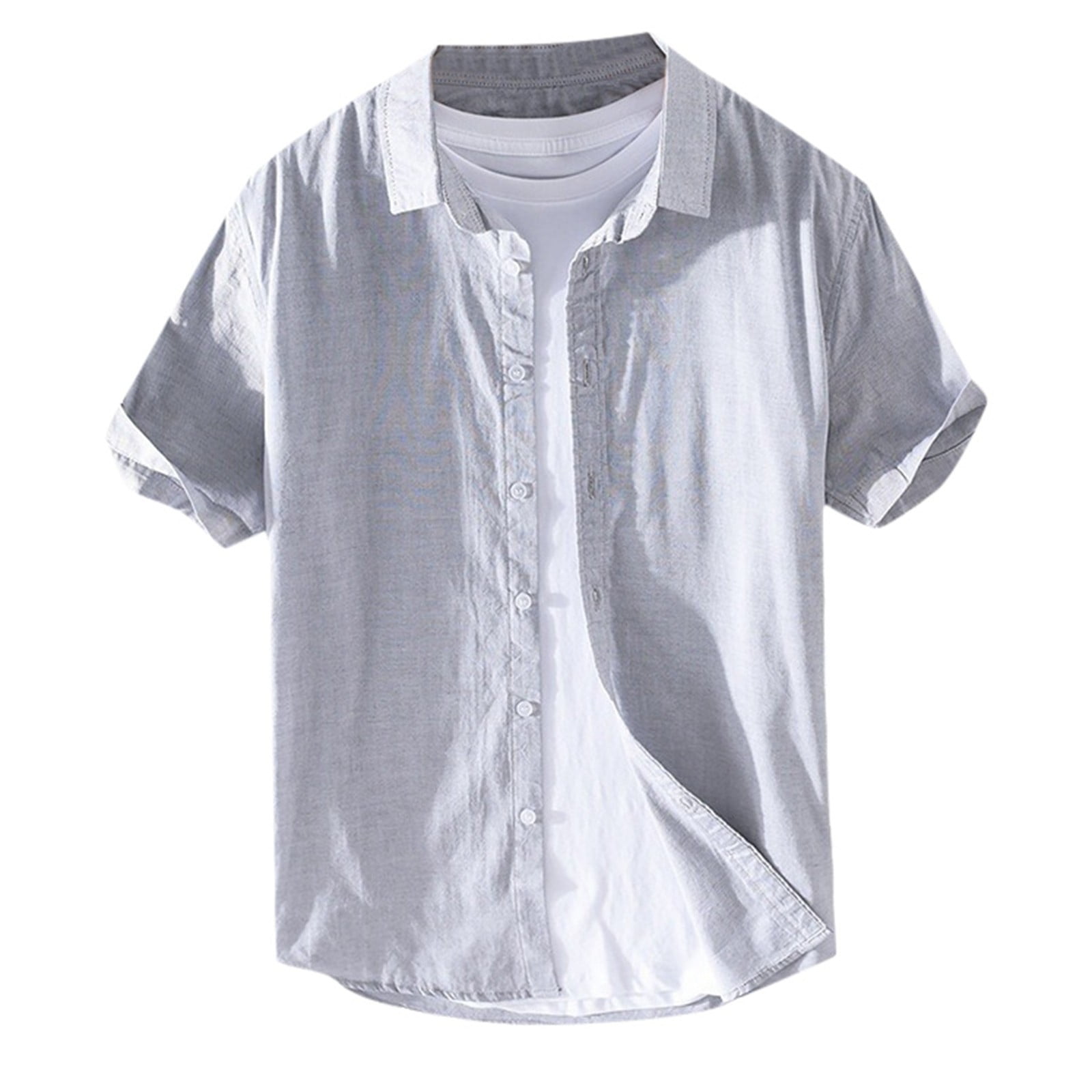 JLFKNG Mens Shirts Simple Solid Color Tees Lapel Short Sleeve Cotton ...