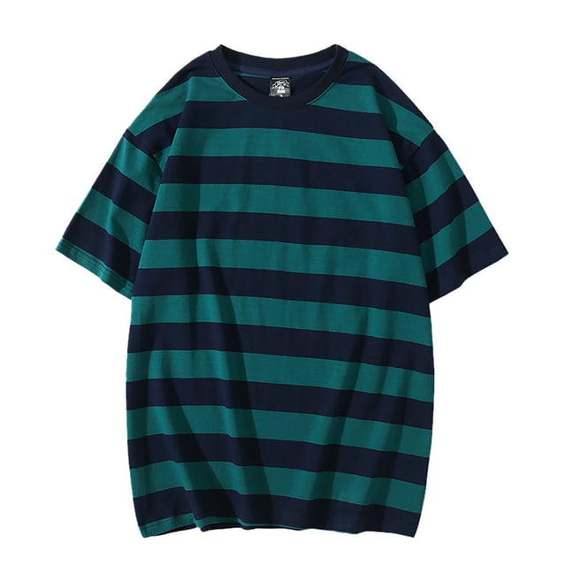 JLFKNG Mens Summer T-Shirts Fashion Striped Printed T Shirts Crew Neck ...