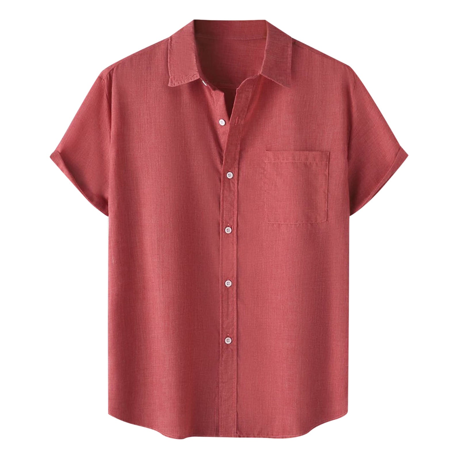 JLFKNG Mens T-Shirts Solid Color Shirts Casual Buttons Down Short ...