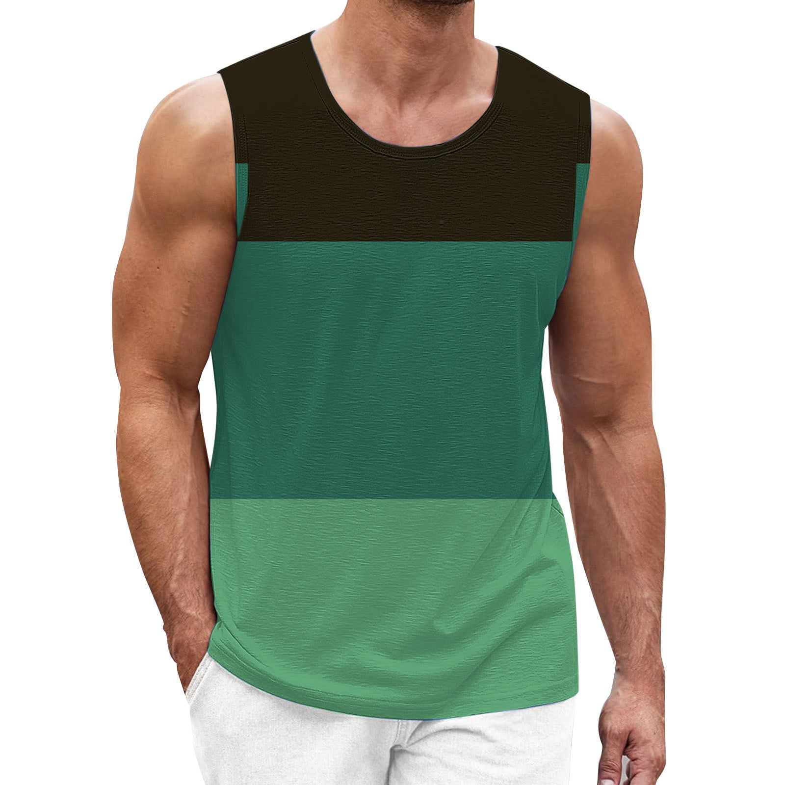JLFKNG Mens Tank Top Color Blocking Printed Tank Tops For Men Home Fashion Leisure Round Neck ...