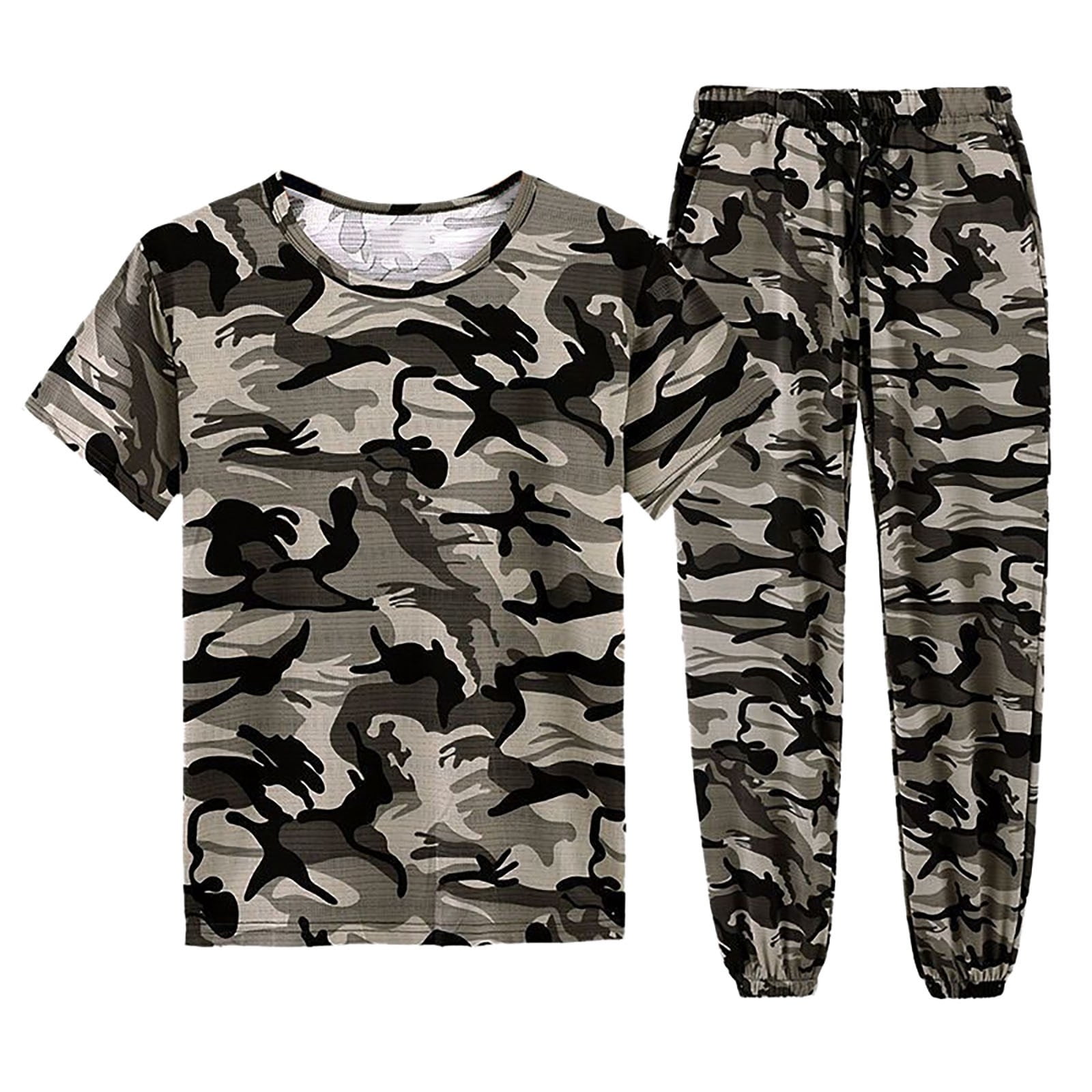 JLFKNG Oversized Men's 2Pcs Camo Outfits Sleeveless Sports Tanks ...