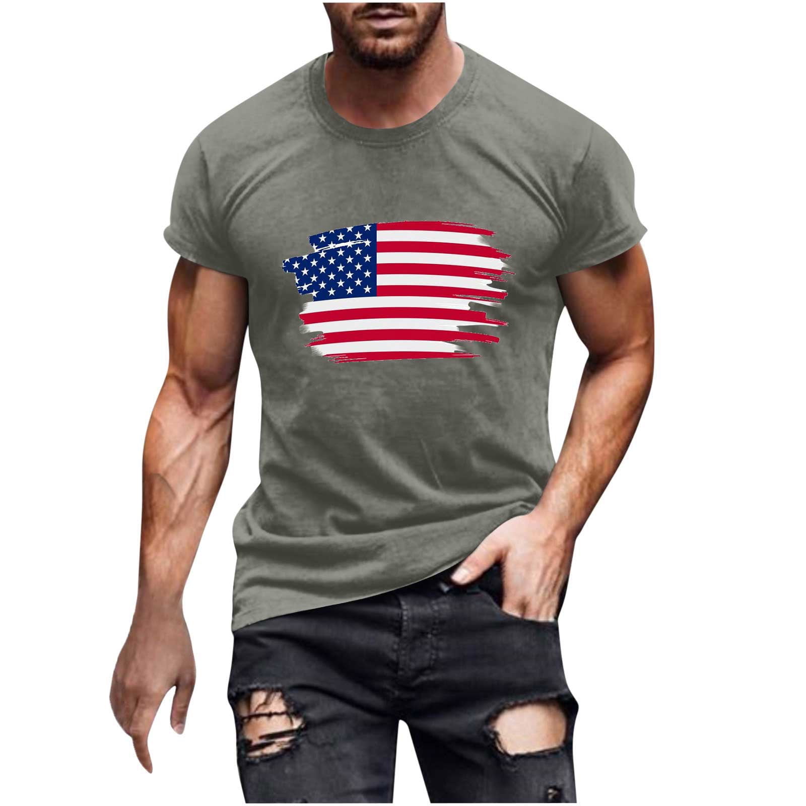 JLFKNG Shirts For Men Independence Day Style Usa Flag Printed Patriotic ...