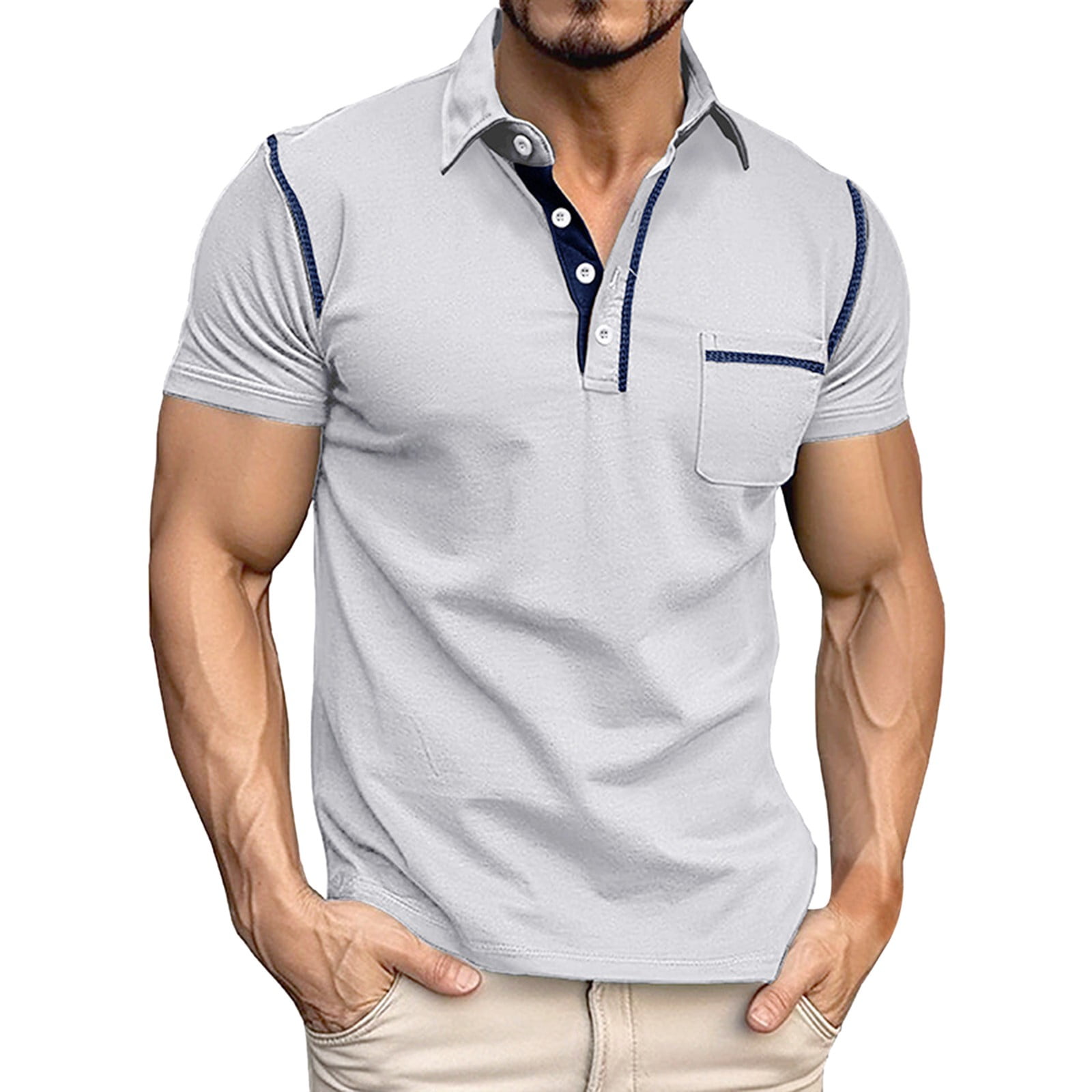 JLFKNG Summer Mens T-Shirt Tops Short Sleeve Polo Shirts For Men ...