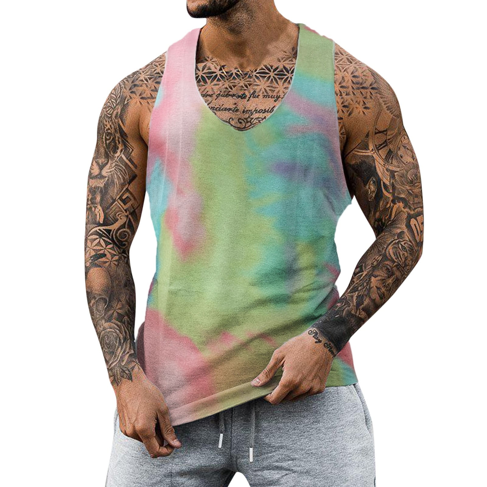 JLFKNG Tank Tops Men Fashion Tie Dye Tank Top Oversized Breathable ...