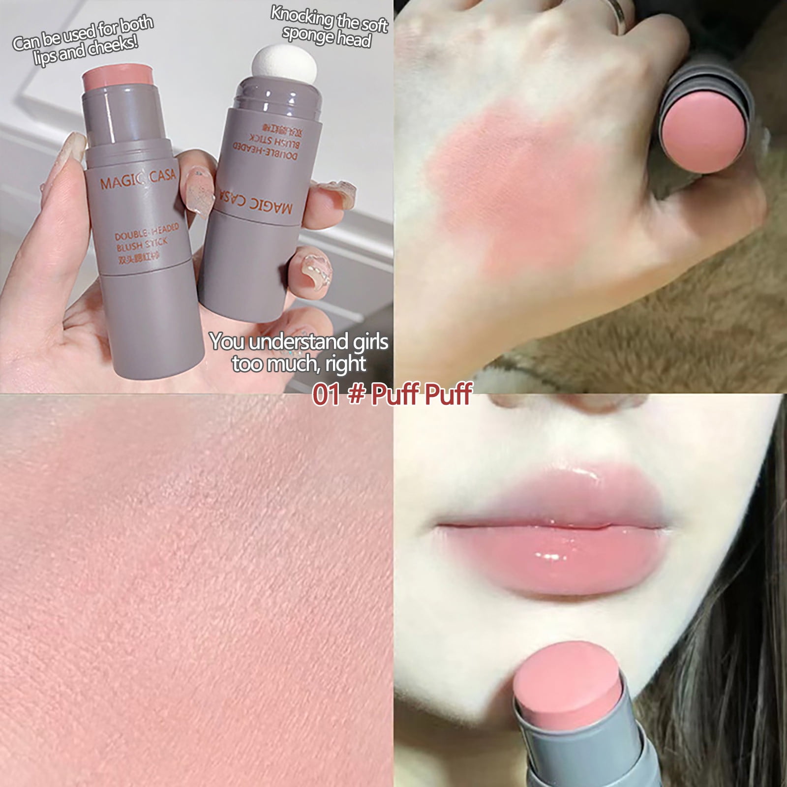 JLFNYA BLush for Cheeks,Double Head Sponge Powder Blusher Lip and Cheek ...