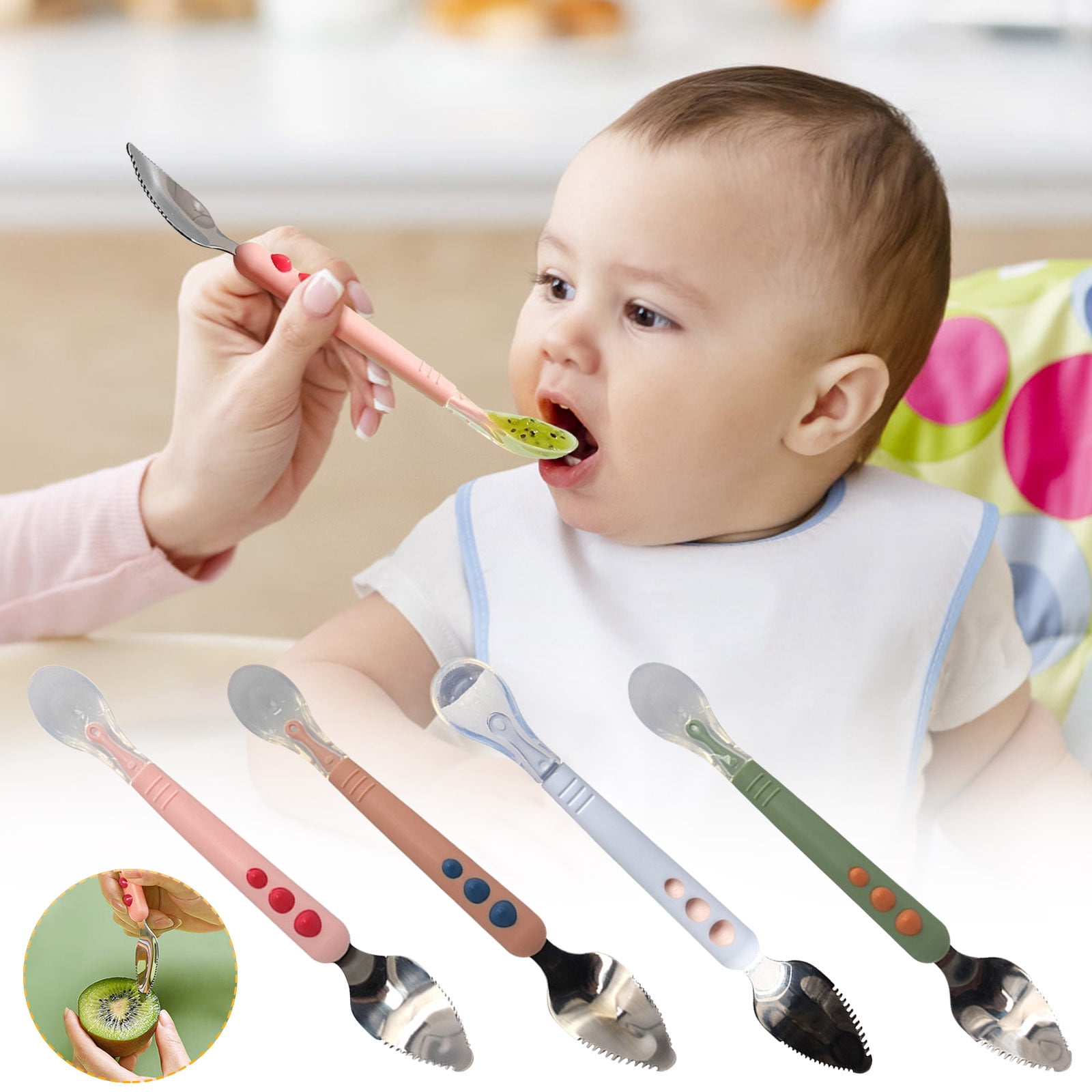 JLFNYA Baby Spoons,Double Head Baby Silicone Food Spoon,Baby Fruit Scraping Mud Spoon,Feeding ...