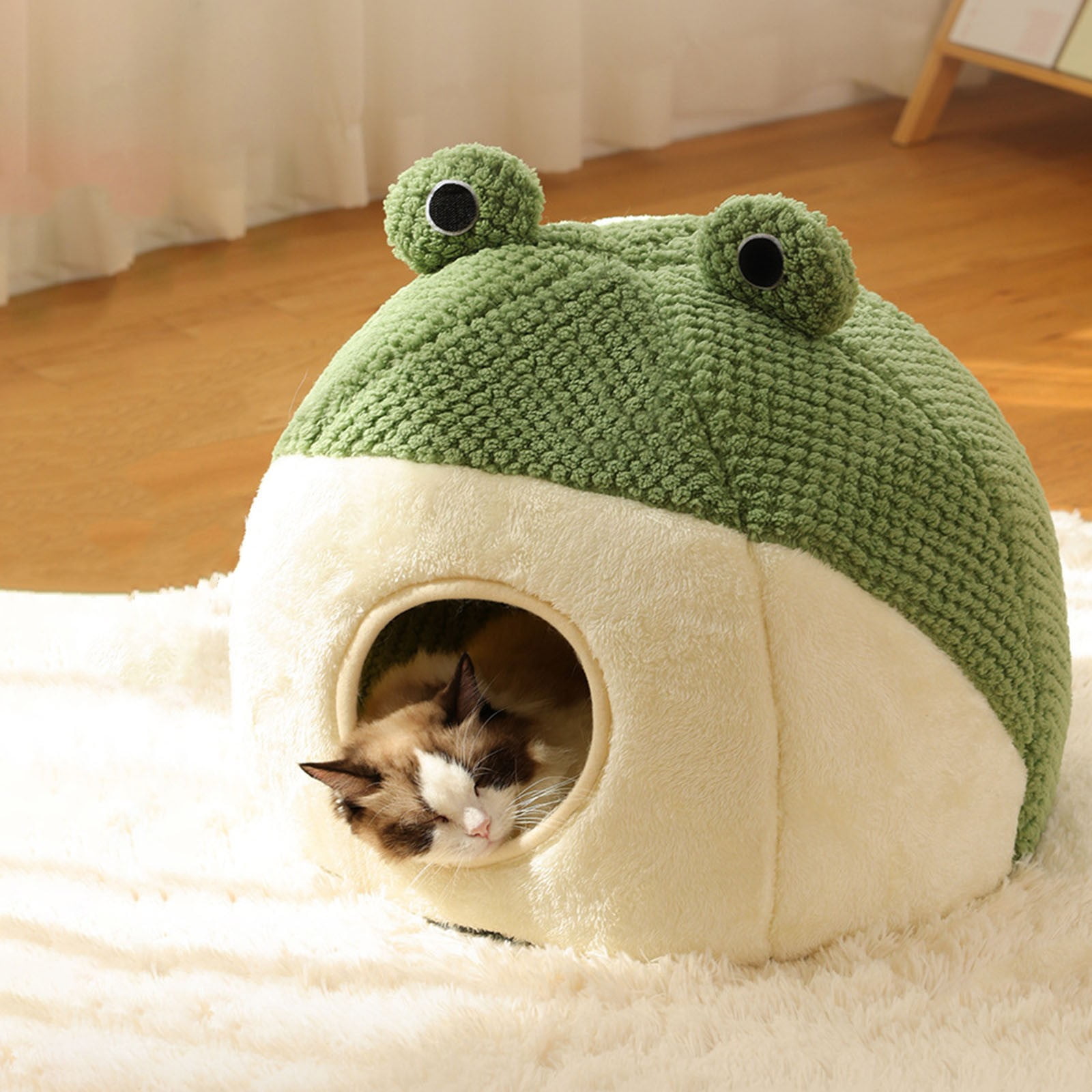 JLFNYA Calming Dog Bed,Plush Anti-Anxiety Green Frog Stereoscopic Dog ...