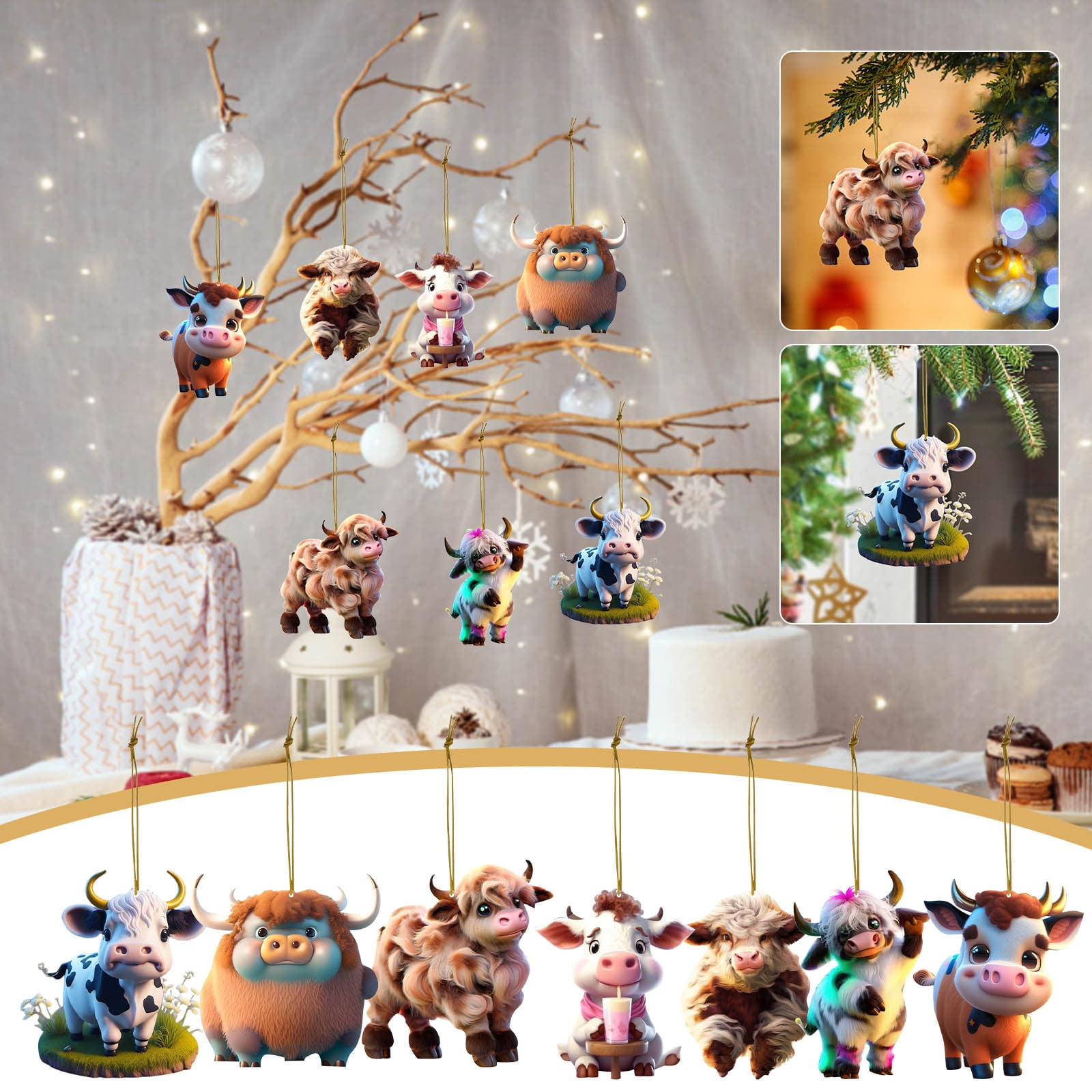 JLFNYA Cartoon Cow Decorative Hanging Ornaments for Christmas Tree,Cute ...