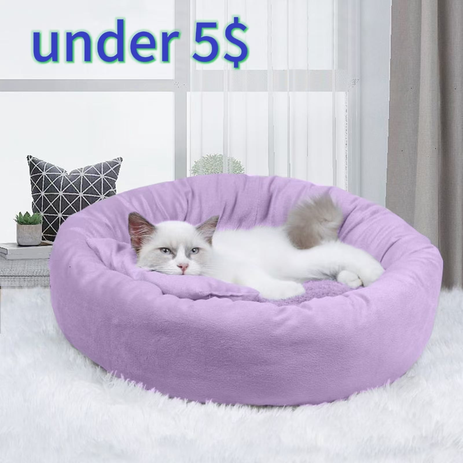 JLFNYA Cat Round Dog Kennel, Plush Dog Mattress, Thickened Dog Kennel ...
