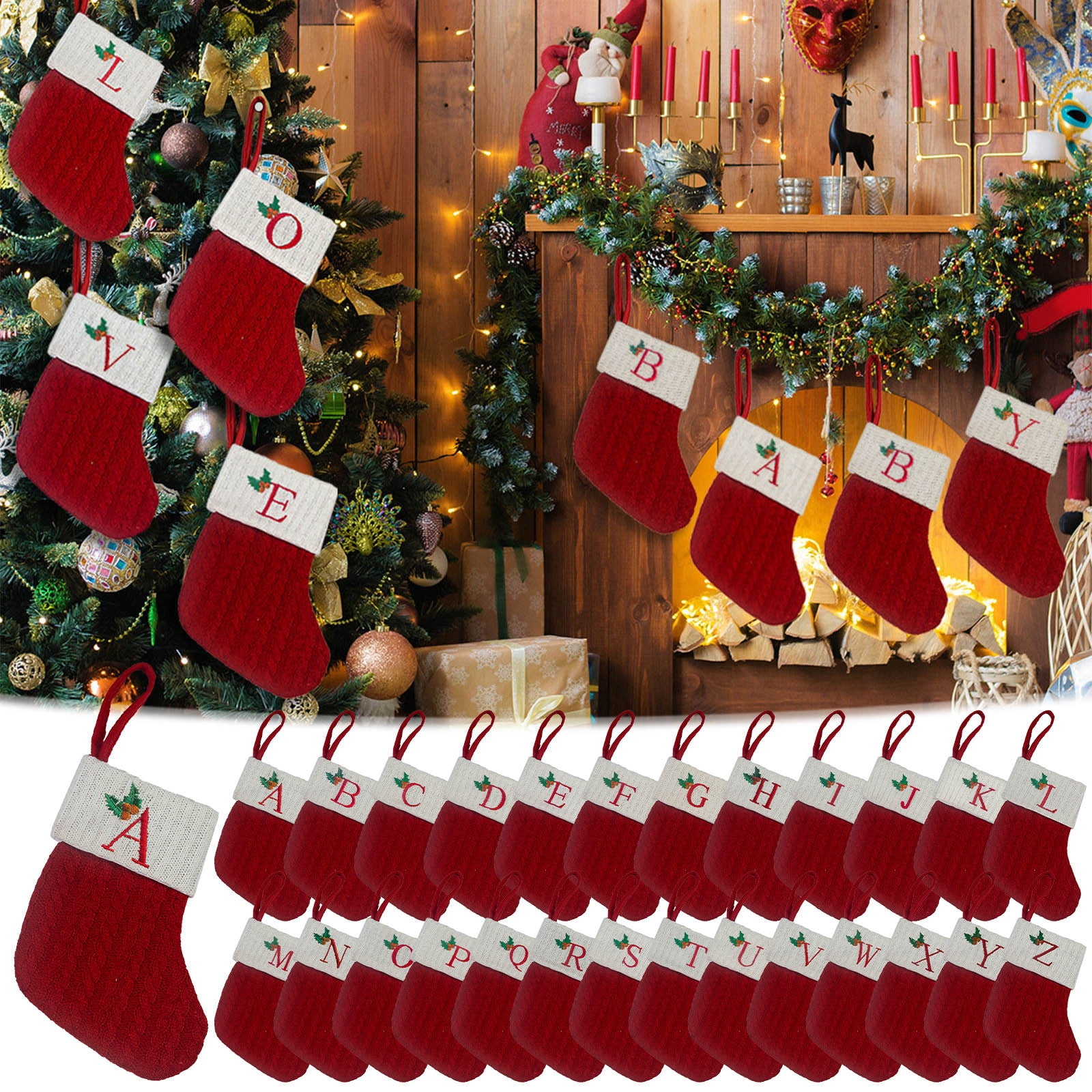 JLFNYA Christmas Stockings with Initials,7.8 Inches Small Embroidered ...