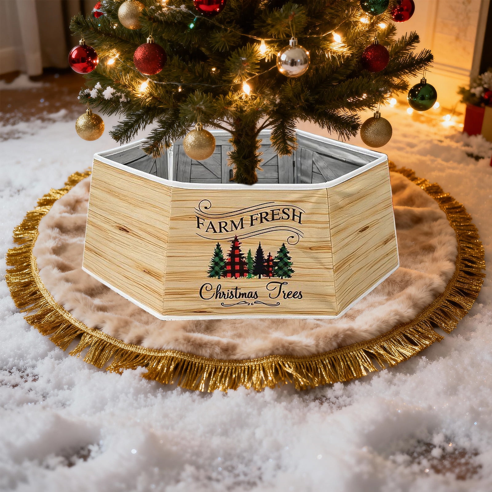 JLFNYA Christmas Tree Collar, Christmas Tree Skirt, 32" Christmas Tree ...