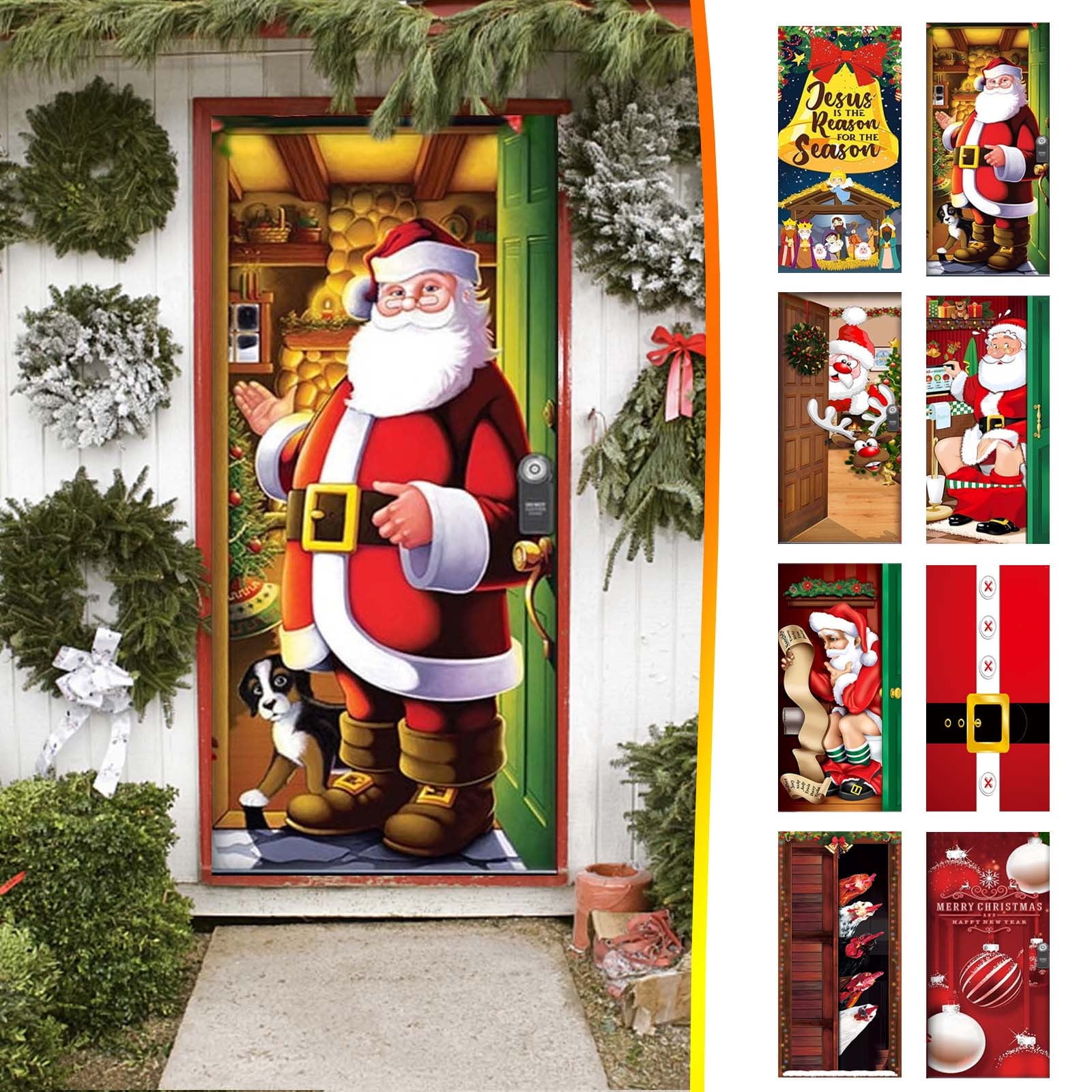 JLFNYA DIY Christmas Windows Stickers Wreath Snowflakes Santa Claus ...