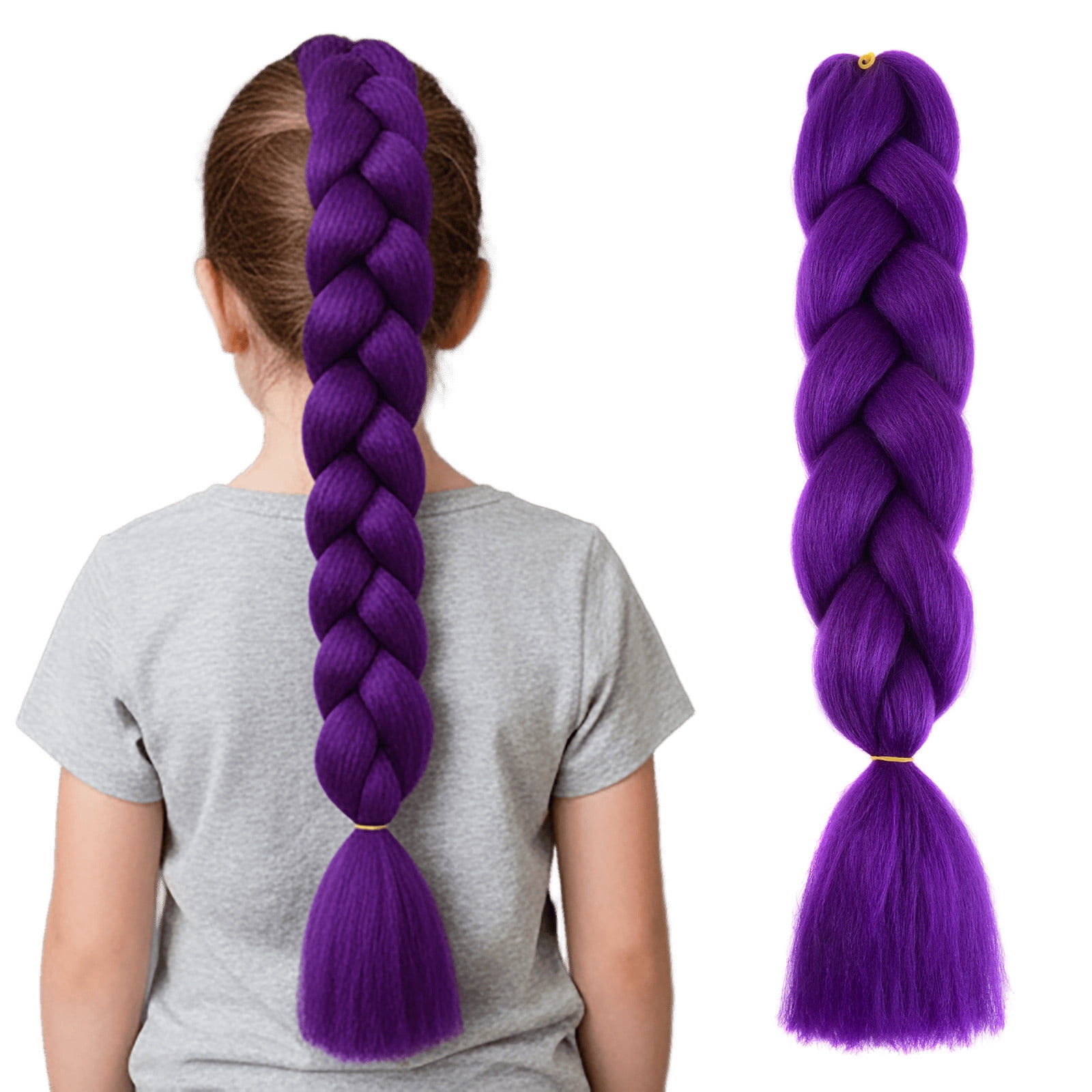 JLFNYA Dark Purple Hair Extensions, 24 In Braiding Hair Purple, Purple ...
