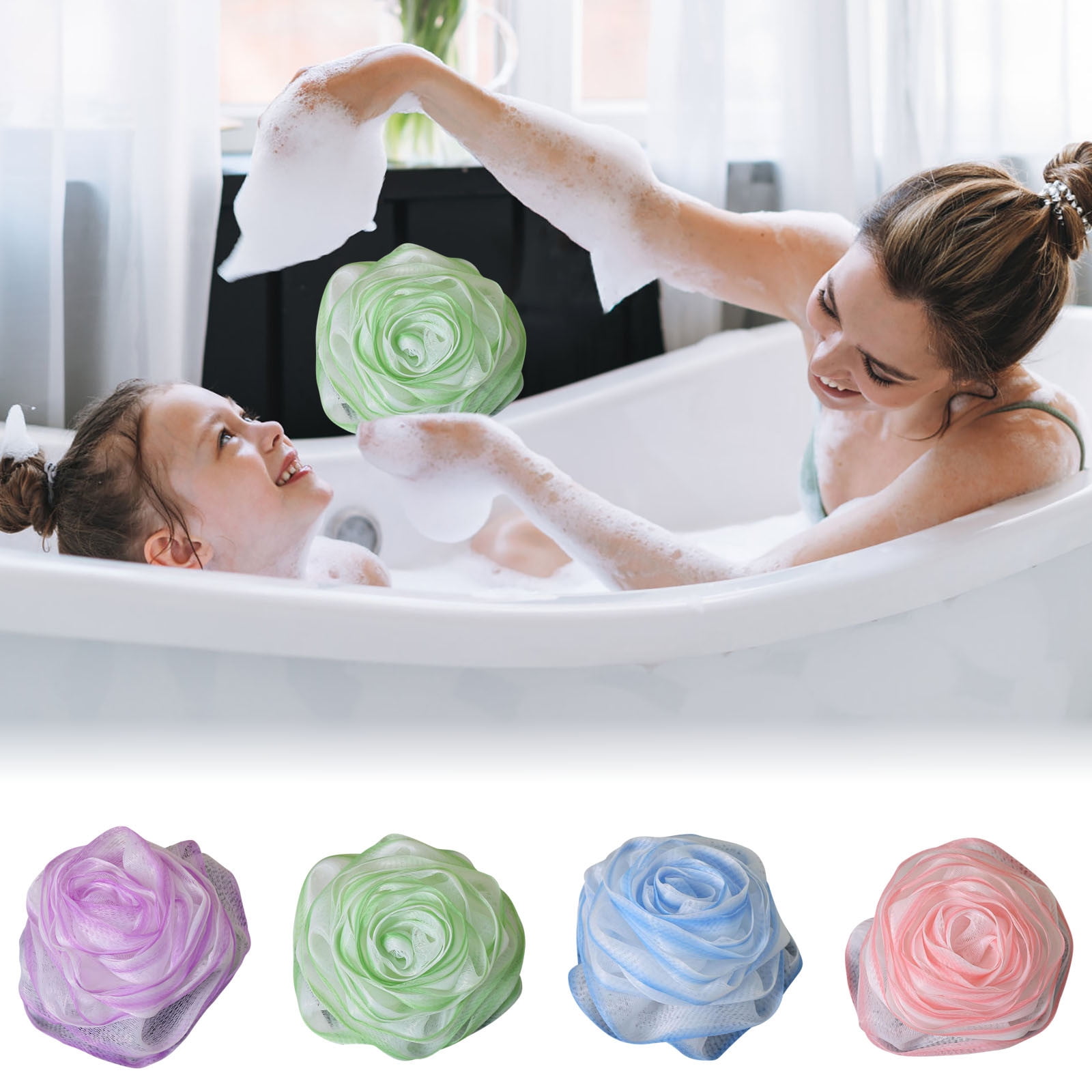 JLFNYA Loofah Bath Sponge 4 Pack, Shower Luffas Body Scrubber Sponge ...
