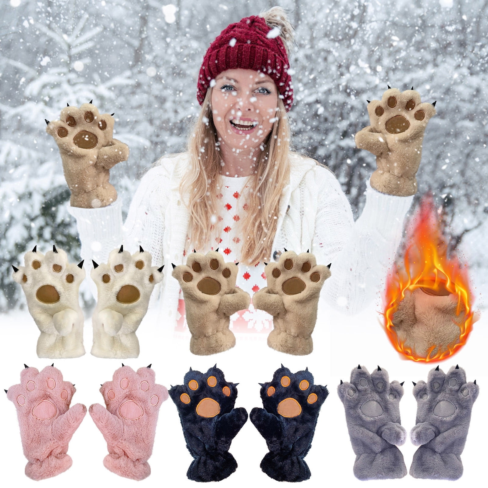 JLFNYA Winter Gloves,Cute Animals Paw Gloves Pet Claw Bear Palm Gloves ...