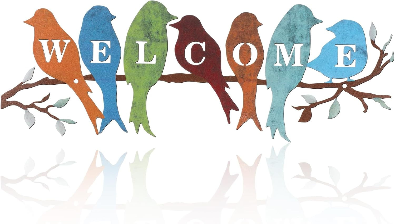 JLLJF Bird Wall Art Birds on Branch Welcome Sign Hanging Outdoor Metal ...