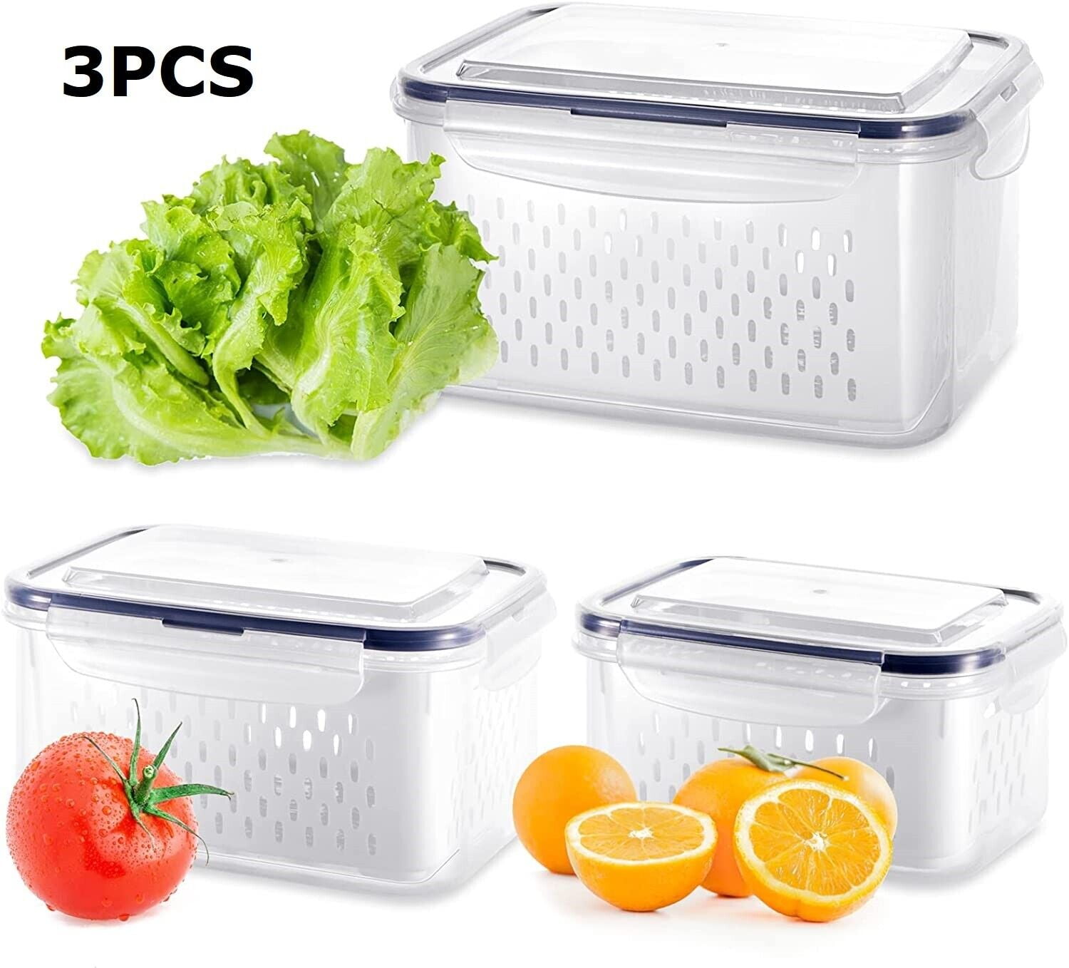 JLLOM 3 Pack Veggie Storage Containers for Fridge with Lids, Ideal for ...