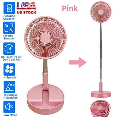 JLLOM Portable Stand Fan Folding Pedestal USB Rechargeable Telescopic ...