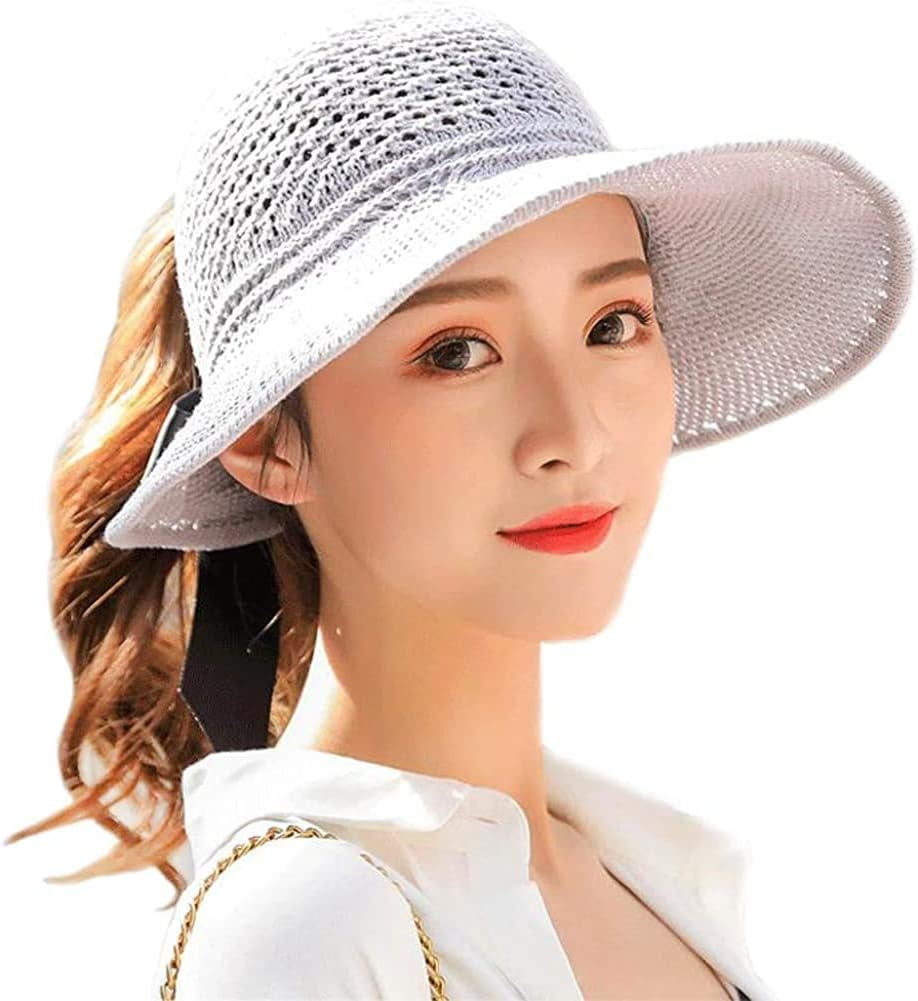 JLMMEN Beach Foldable Straw Wide Brim Travel Caps Sun Visor Hat UPF 50 ...
