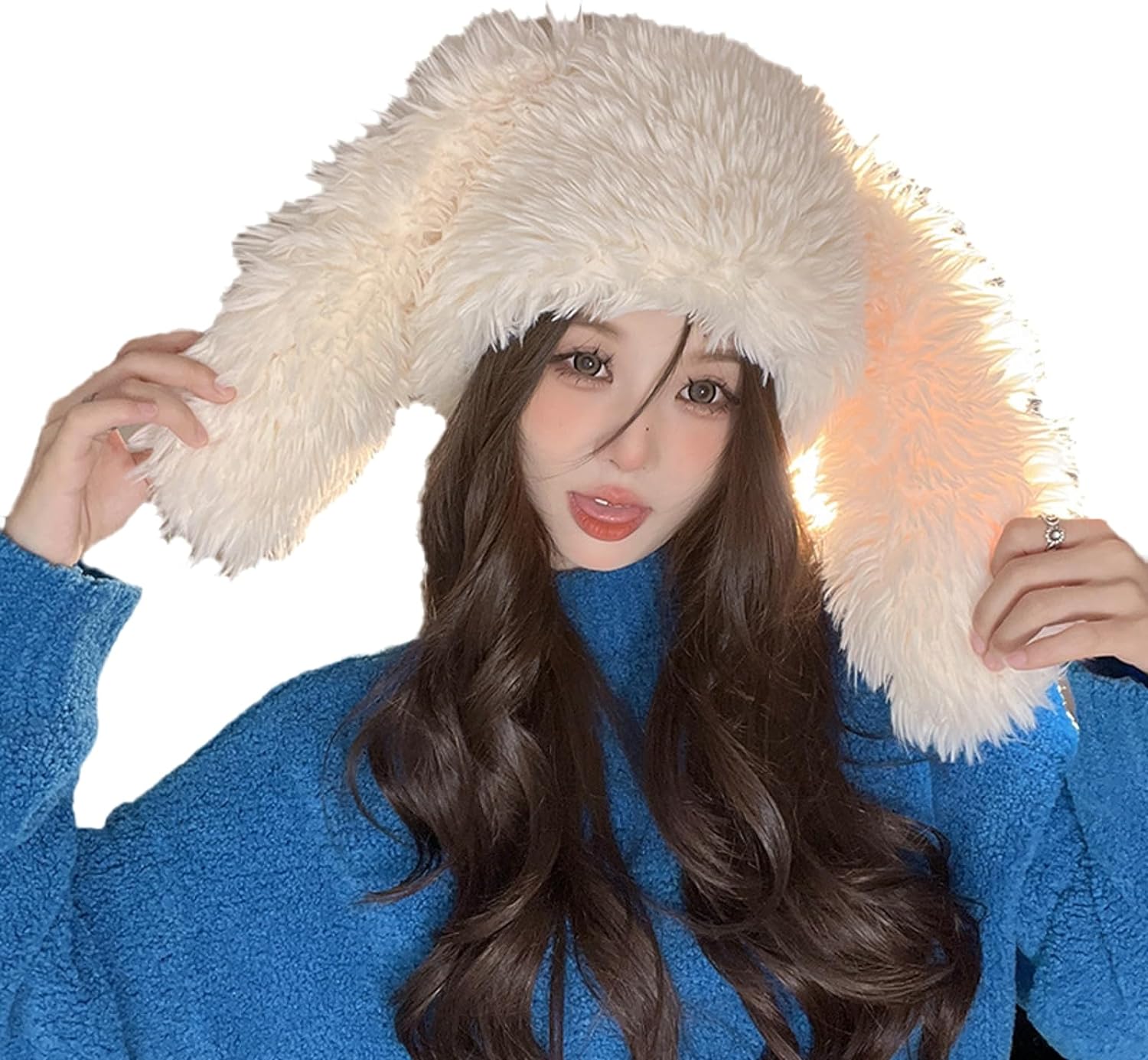 JLMMEN Cute Bunny Ear Hat Rabbit Ears Cap Y2k Plush Fun Costume Hats Faux Fur Warm Cosplay Party ...