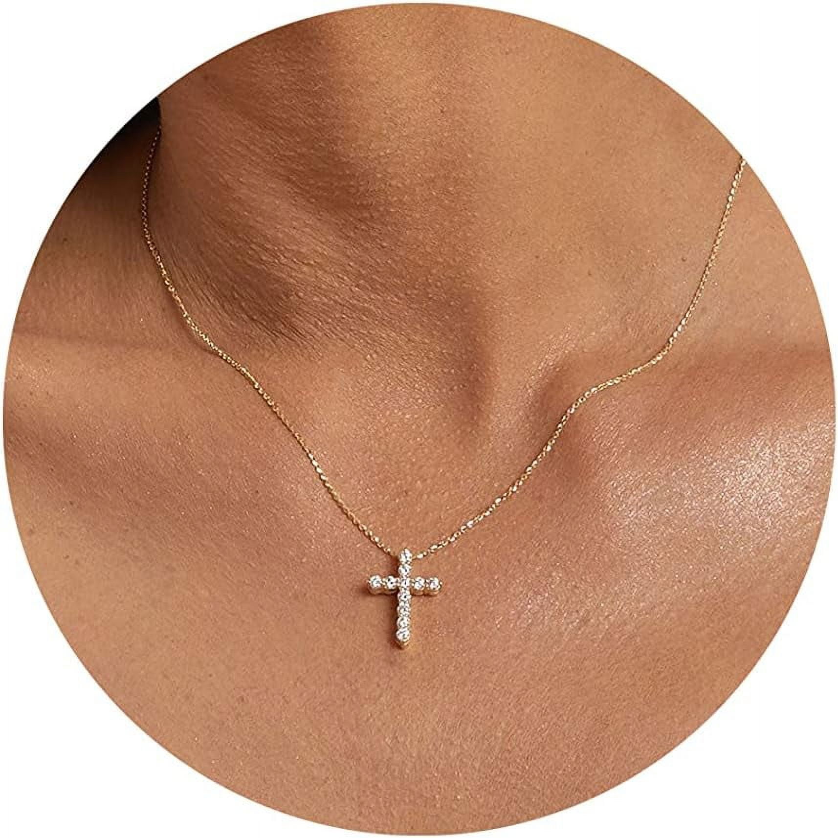 Necklace for Women Sterling Silver Chain Necklace Dainty Layered Gold Cross Pendant Necklace Simple Cute Necklaces for Jewelry for Women