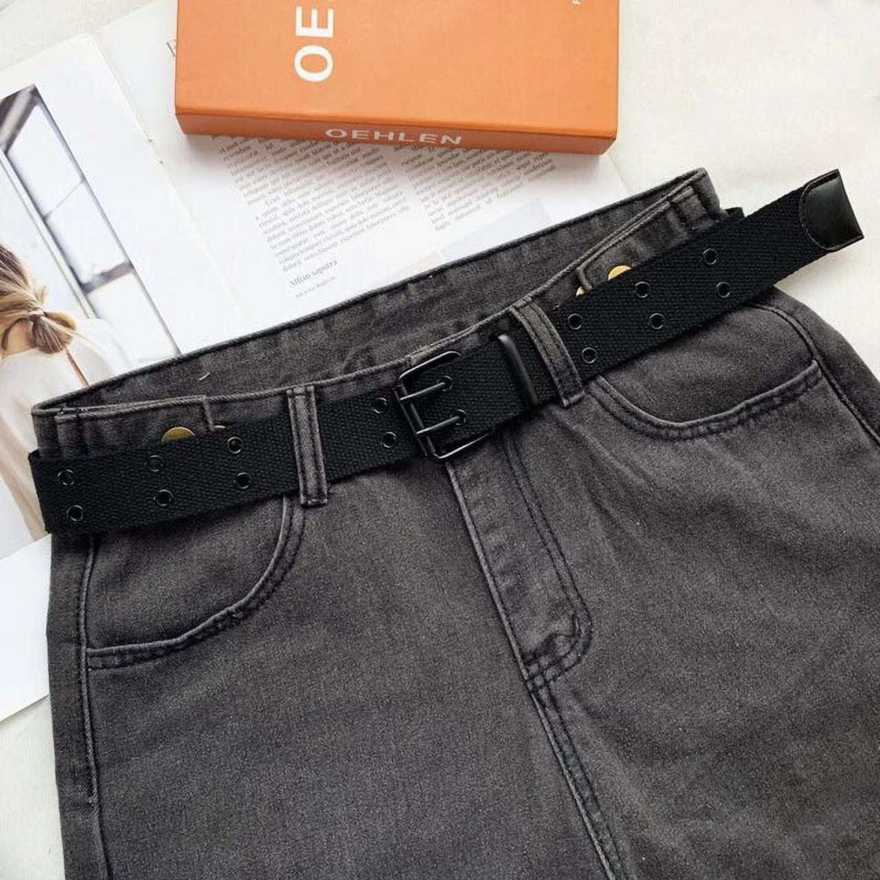 JLMMEN Double Grommet Hole Buckle Belt Wide Canvas Web Belt Female Male ...