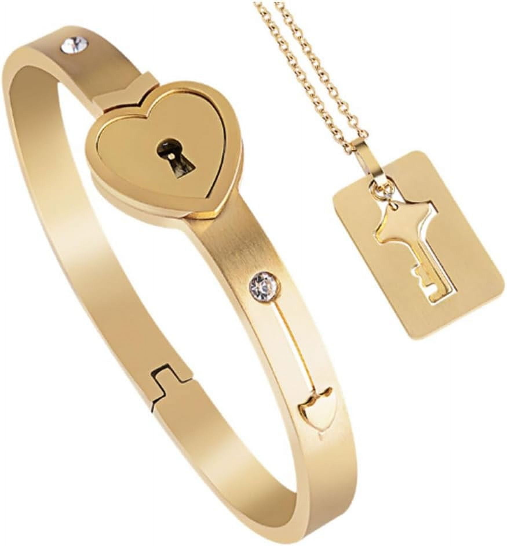 JLMMEN His and Her Love Heart Key Lock Bangle Bracelet Key Necklace ...
