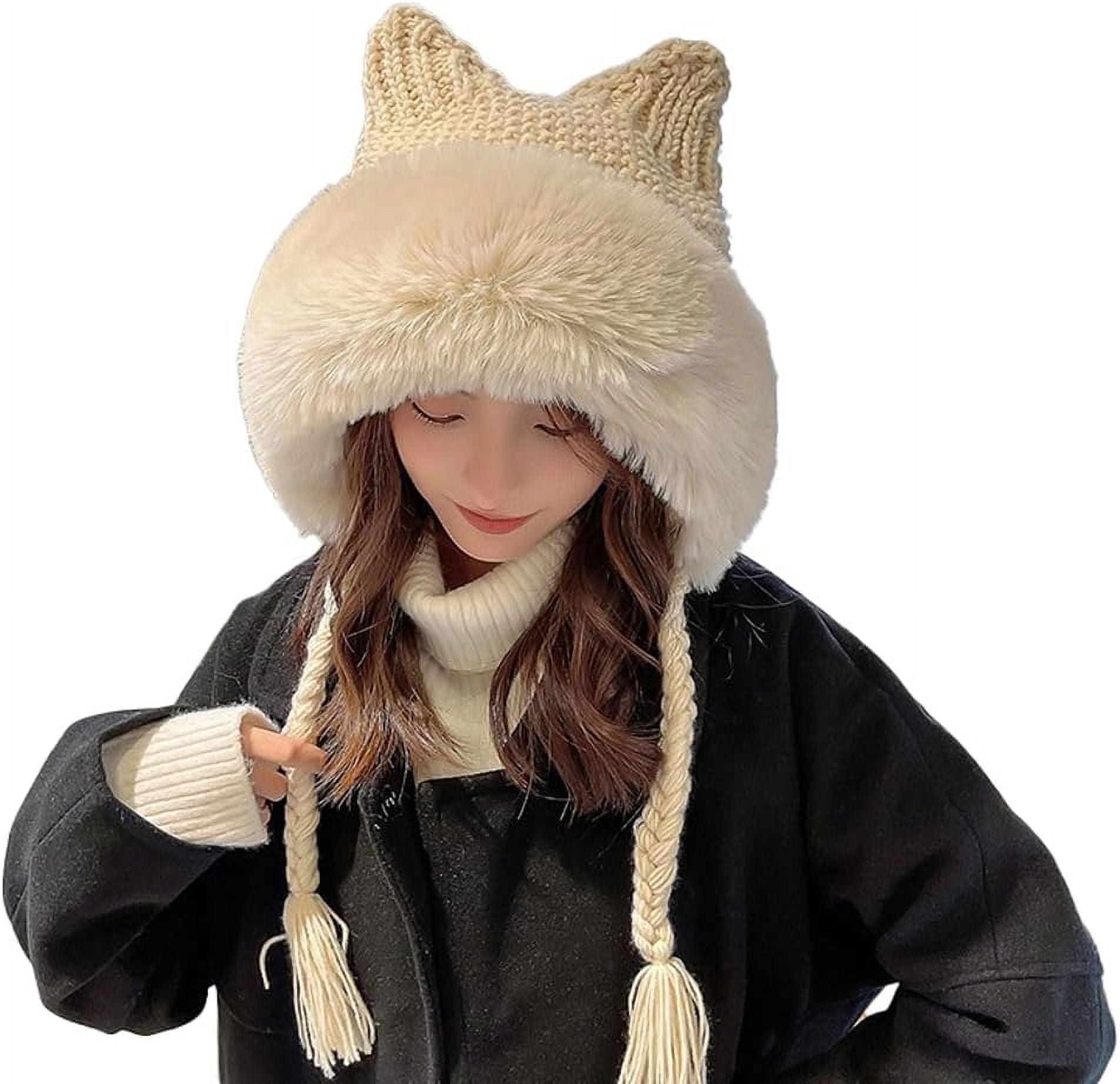 JLMMEN Knitted Beanies Women Cute Animal Crochrct Hats with Ears String ...