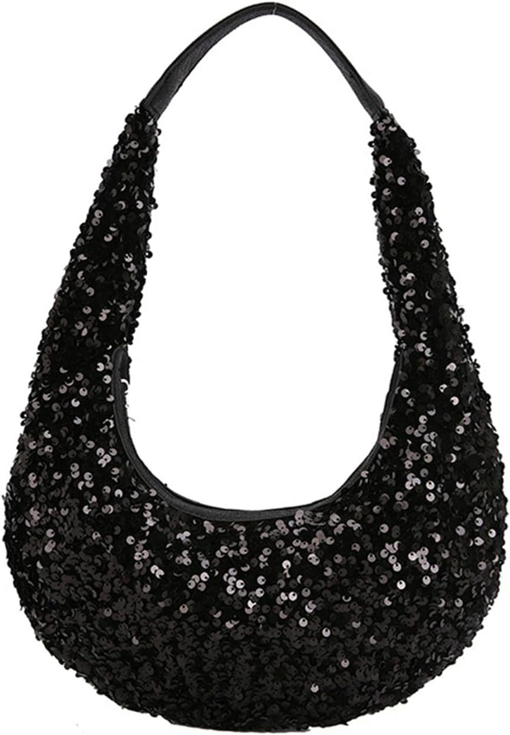 JLMMEN Shoulder Handbags Women Crescent Bag Silver Sequin Hobo Purse ...