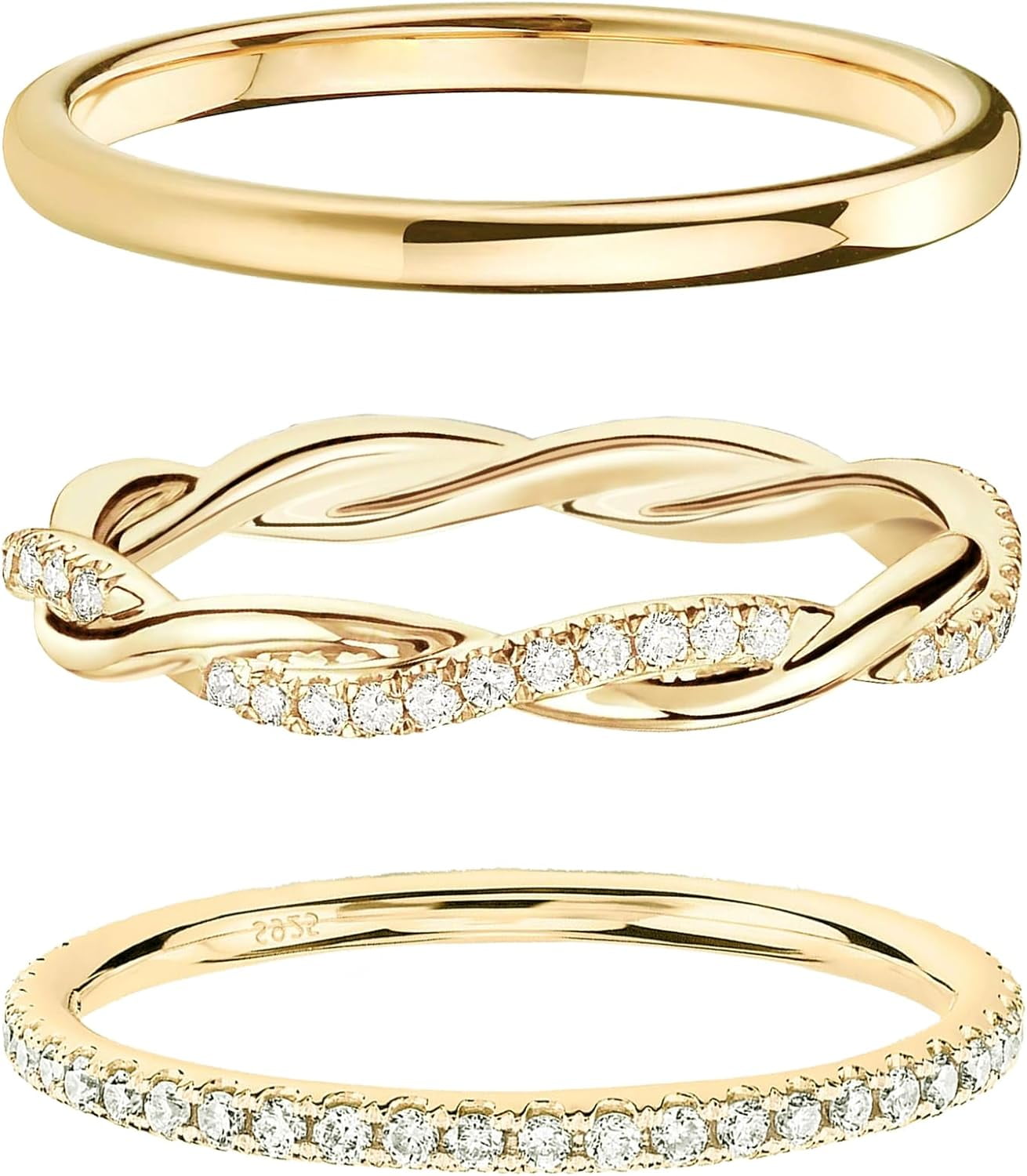 JLMMEN Stackable Gold Rings for Women Non Tarnish, Dainty 14K Real Gold ...