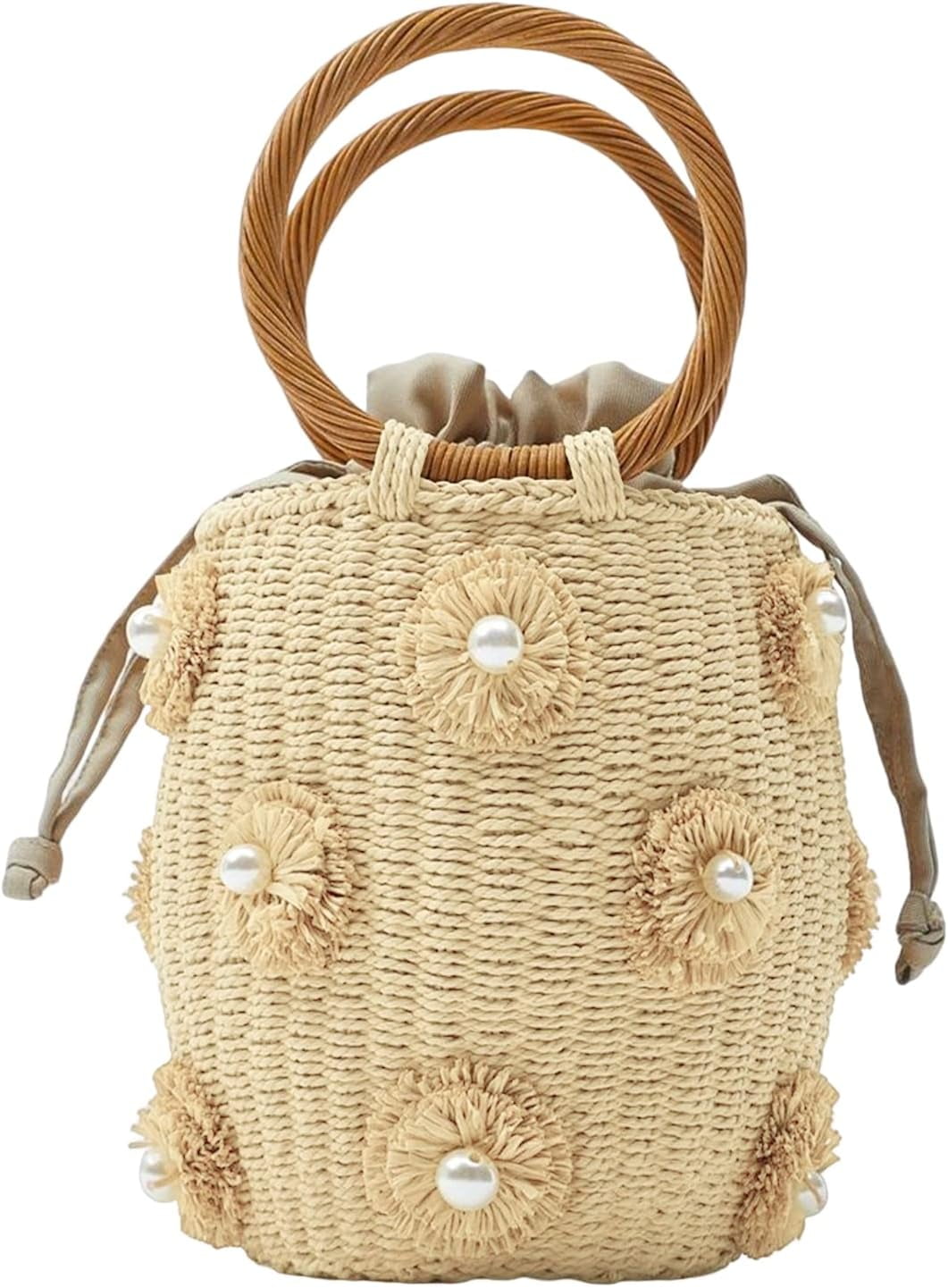 JLMMEN Summer Straw Bag for Women Pearl Flower Bucket Tote Bag Diamond ...